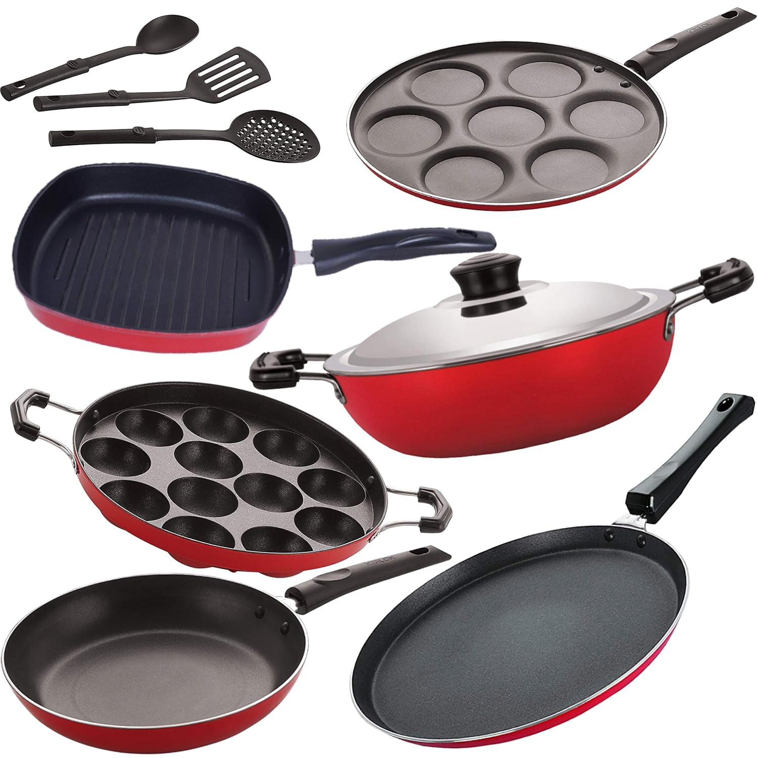Nirlon NonStick Heavy Gauge Aluminium Kitchen ItemsBlack Red_Combo Set ...
