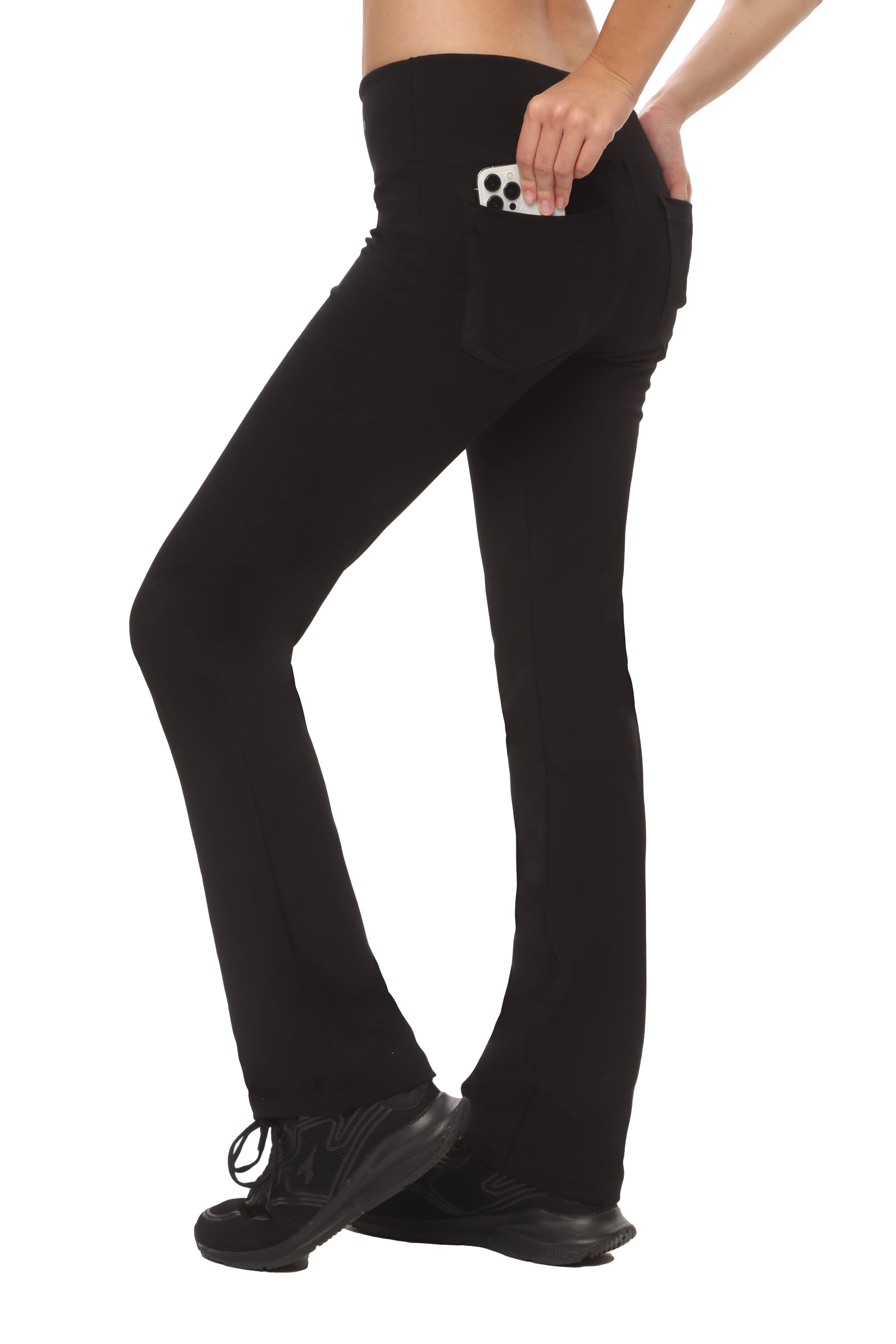 Nirlon Straight Leg Yoga Pants With Pockets High Waisted Leggings For Women