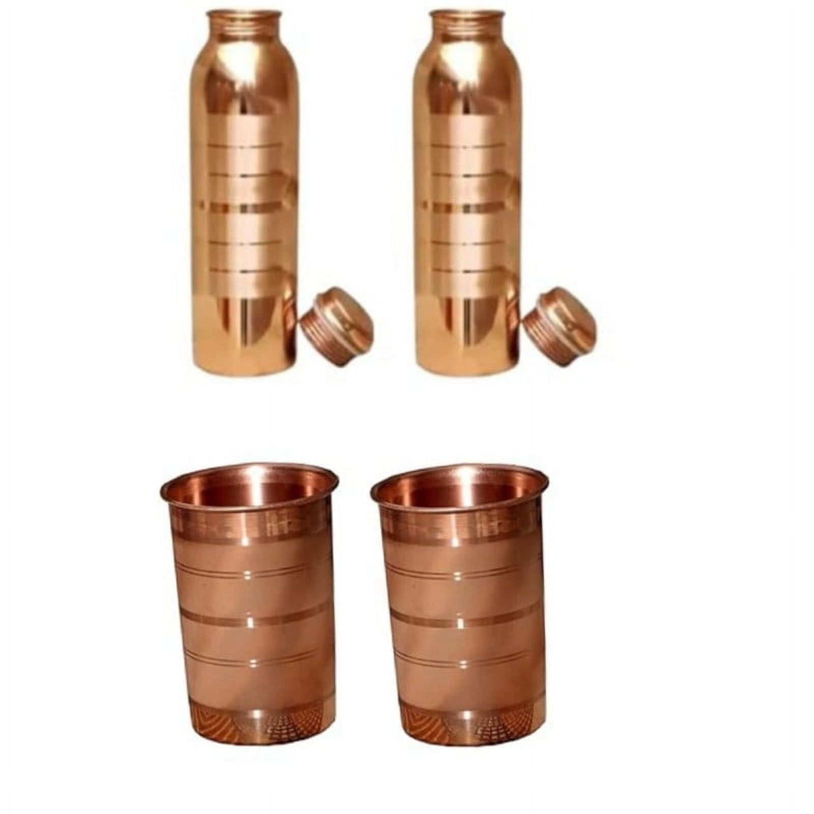 Nirmal Ganga Jointless Luxury pure Coper Bottle 1L(pack of 2) & Glass ...