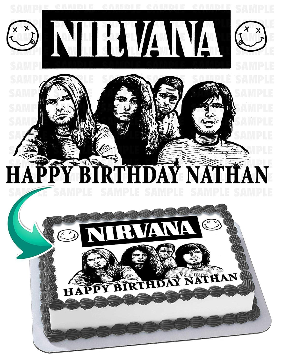 Nirvana Edible Cake Image Topper Personalized Birthday Party 1/4 Sheet ...