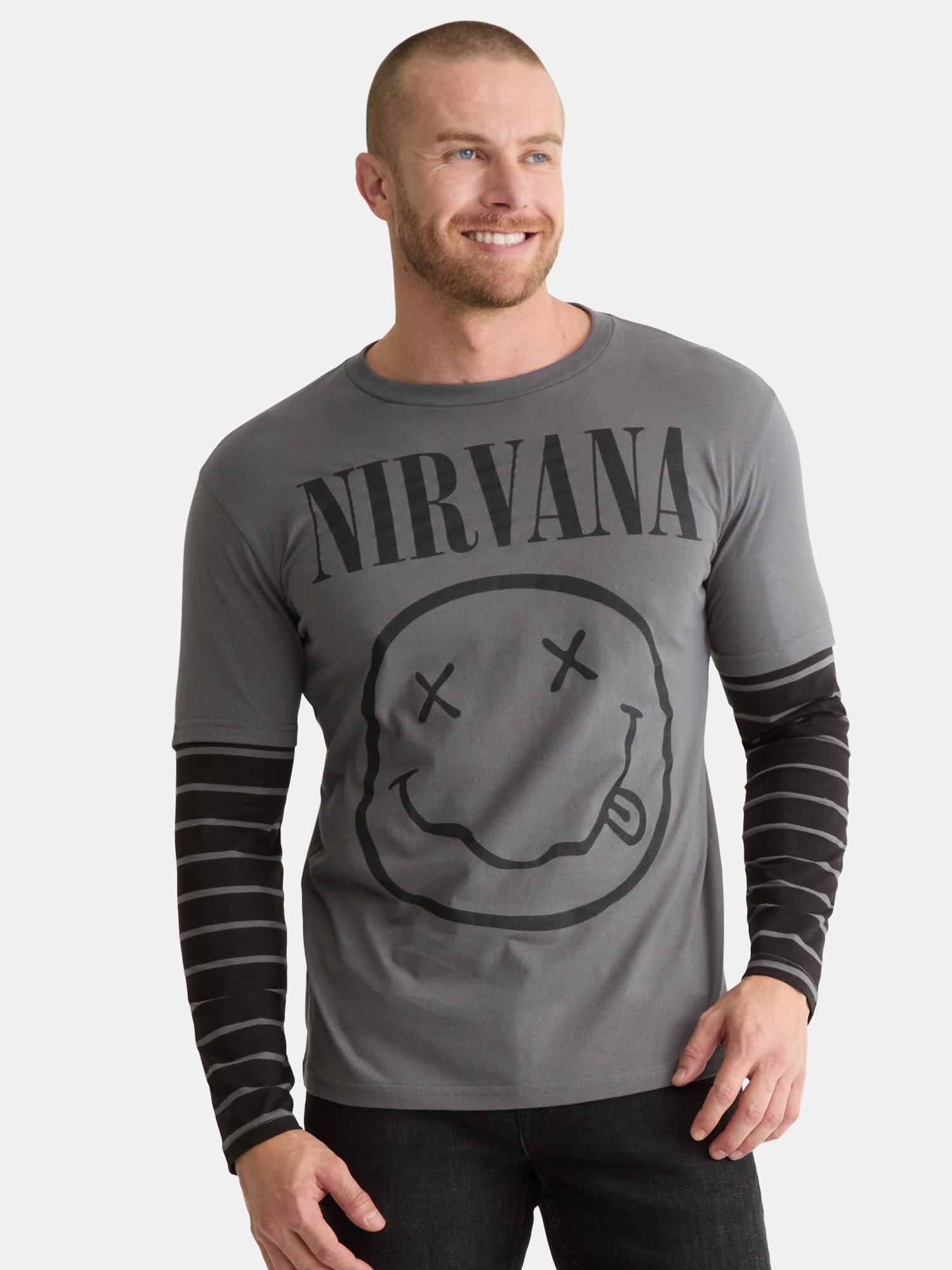 Nirvana Men's & Big Men's Smiley Graphic Tee with Long Sleeves, Sizes S-3XL - Walmart.com