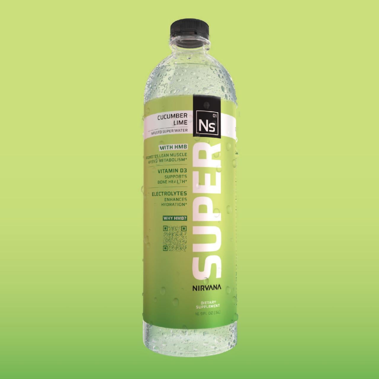 Nirvana Super Water, Cucumber Lime, HMB Infused, Natural Spring Water, 16.9 Fl oz, 12 Pack ...