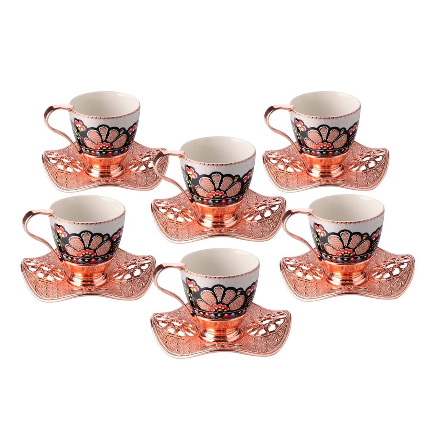Nisa White and Rose Color Coffee Cup and Saucer Set of 12 for 6 pers ...