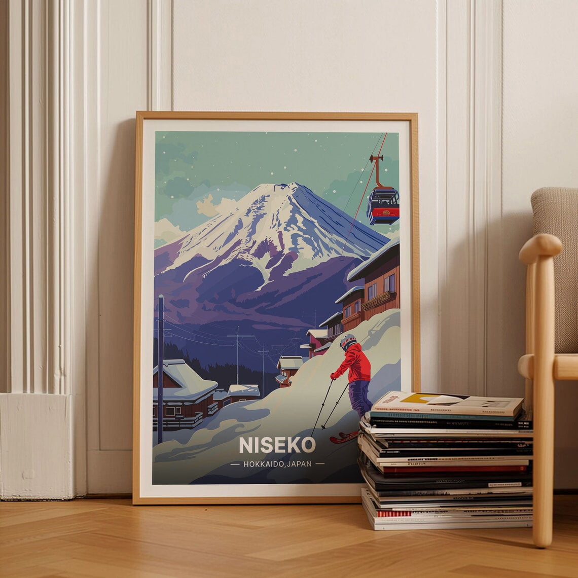 Niseko Ski Resort Travel Poster, Hokkaido Japan Wall Art, Retro Mount Yotei Ski Map, Skiing ...