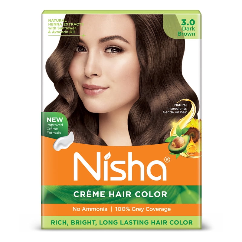Nisha Crème Hair Color, Permanent Brown Hair Dye Color, 100% Grey ...