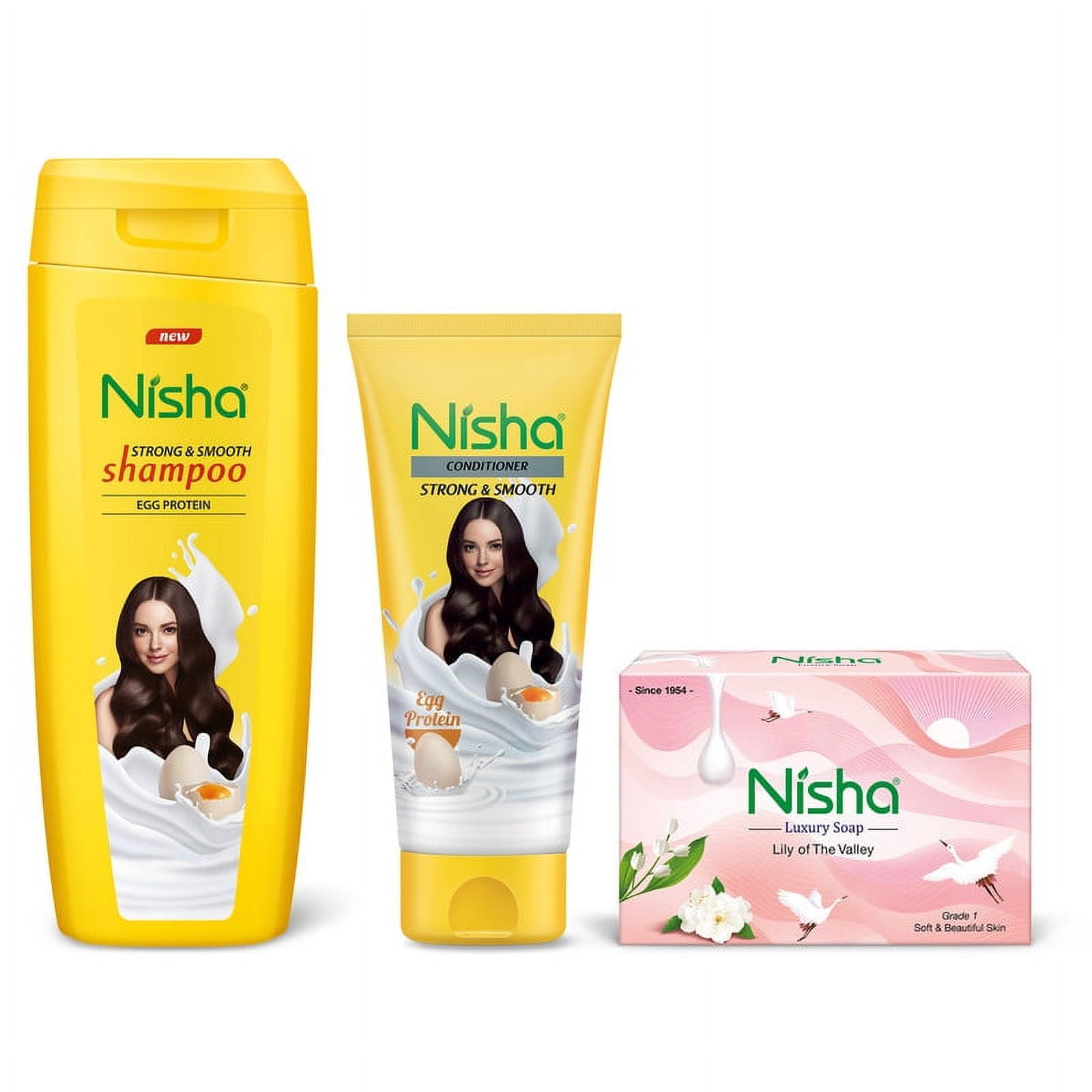 Nisha Bath Care Combo - Egg Protein Shampoo & Conditioner 180ml for Smooth Soft Silky Hair ...