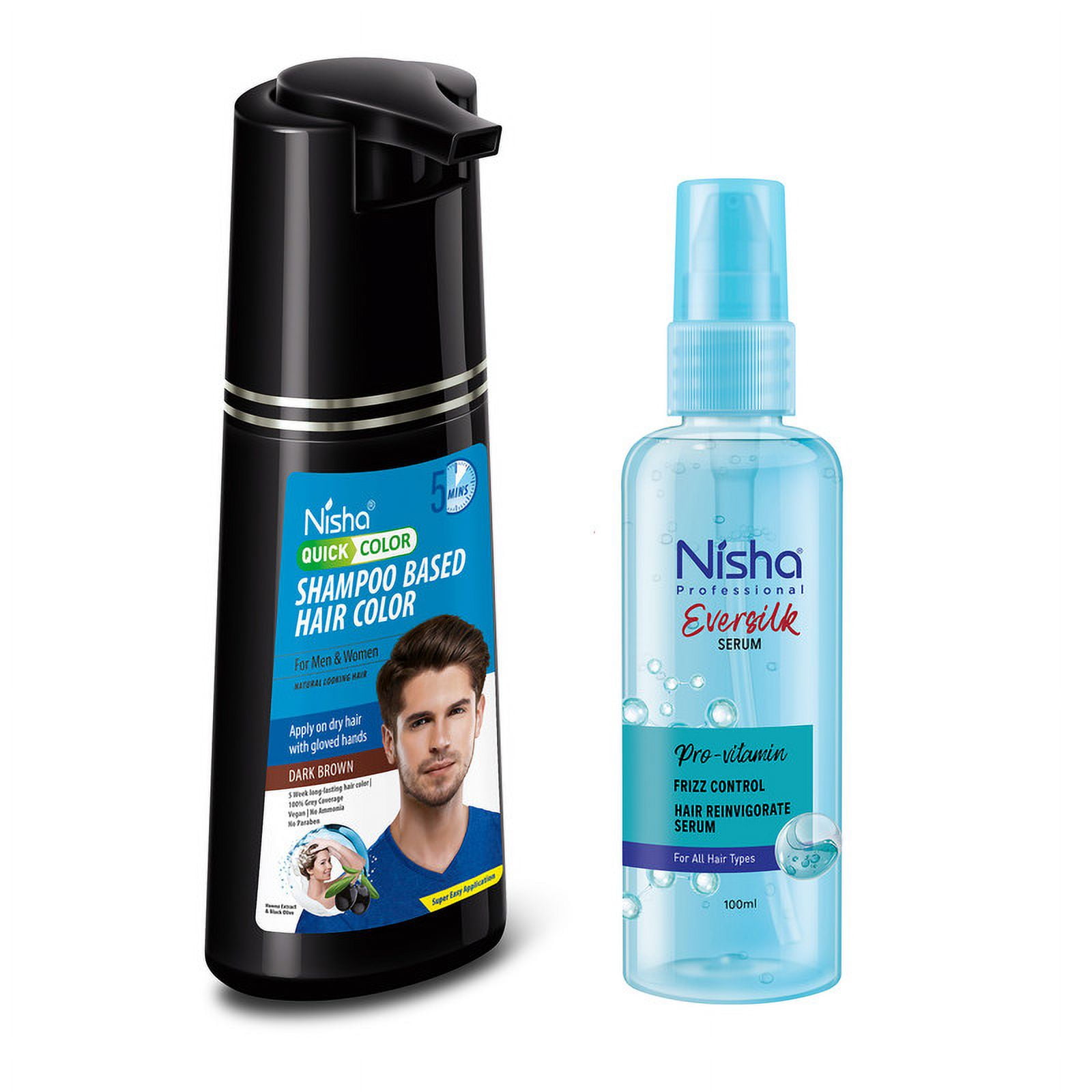 Nisha Combo Shampoo Hair Color Dye in 5 Minutes Dark Brown 180ml + Hair ...