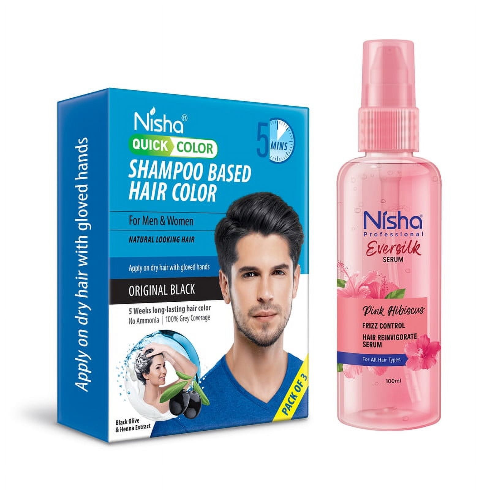 Nisha Combo Shampoo Hair Color Dye in 5 Minutes Original Black 60ml ...