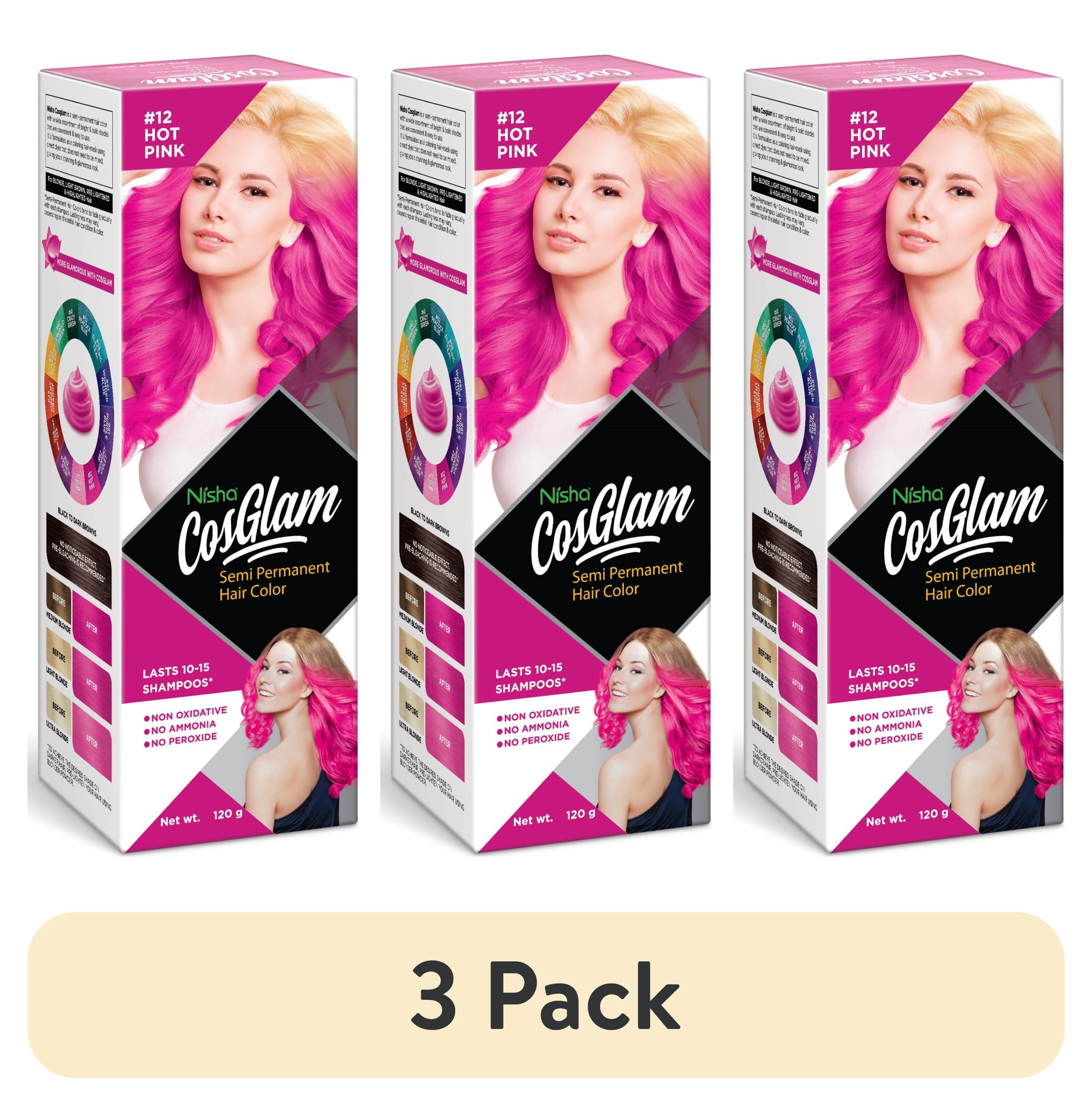 (3 pack) Nisha Cosglam Semi Permanent Hair Color Dye, No Ammonia, Full ...
