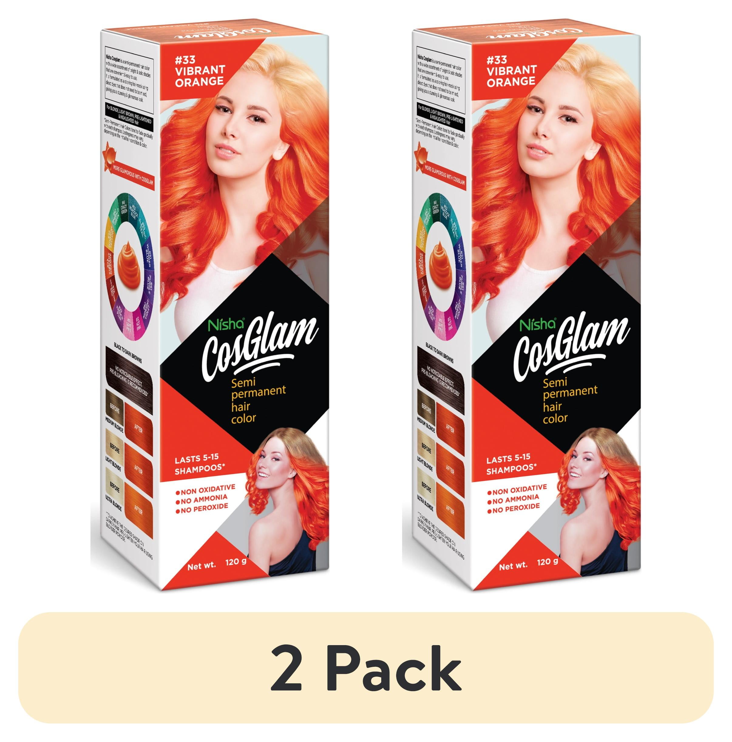 (2 pack) Nisha Cosglam Semi Permanent Hair Color Dye, No Ammonia, Full ...