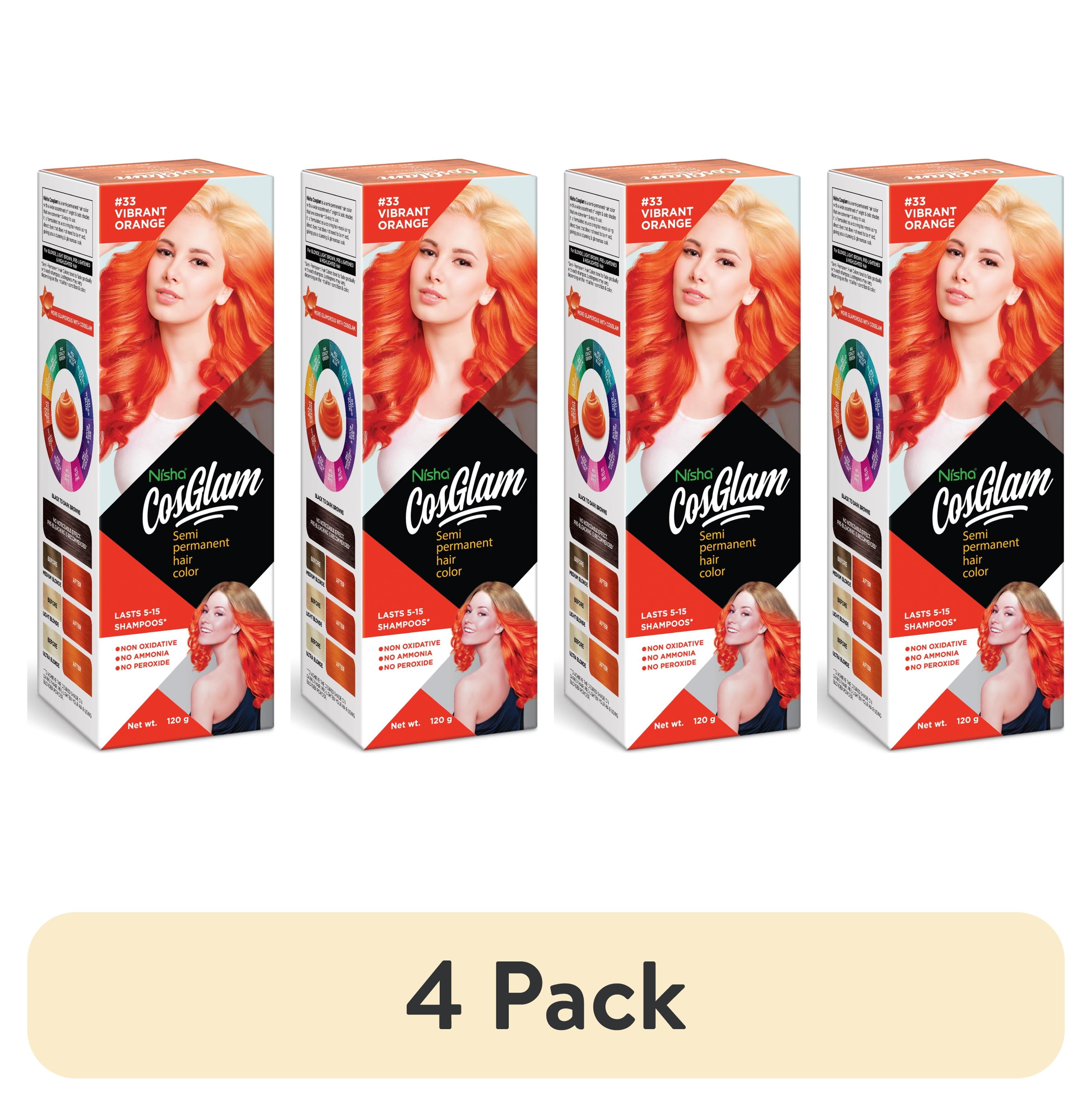 (4 pack) Nisha Cosglam Semi Permanent Hair Color Dye, No Ammonia, Full ...