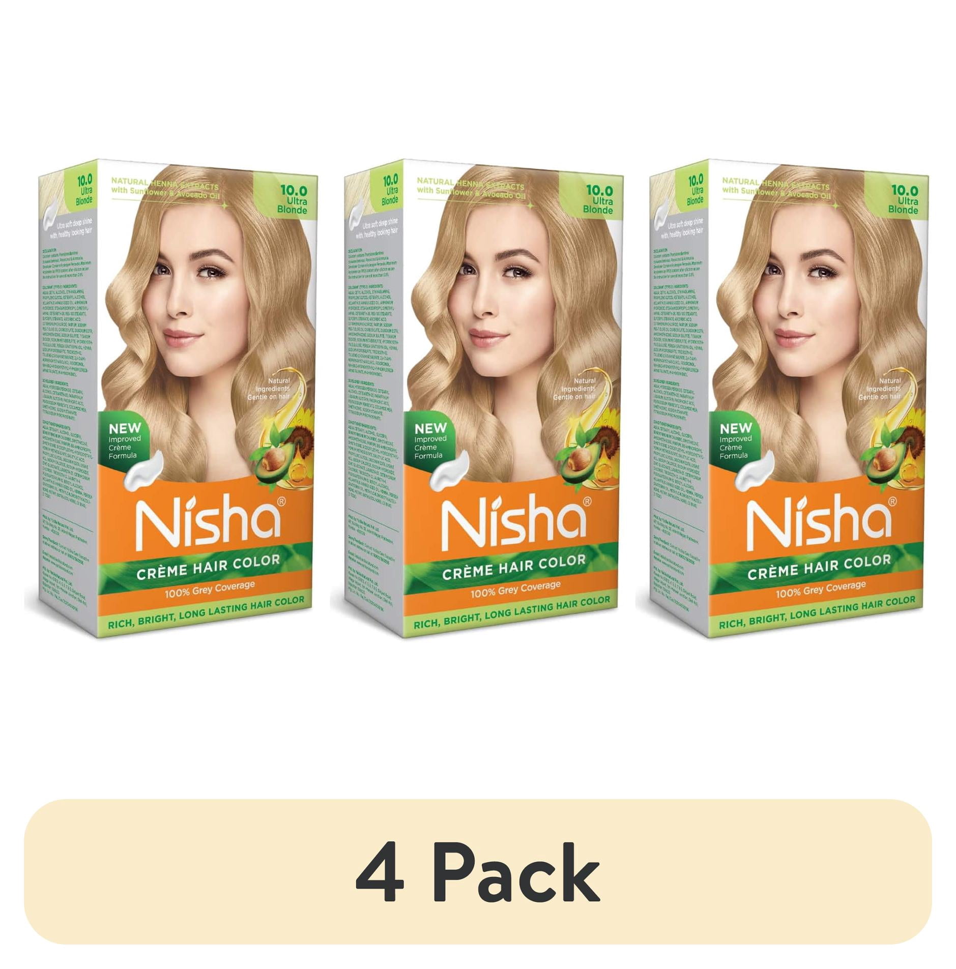 (4 pack) Nisha Crème Hair Color Pack 3, Permanent Super Blonde Hair Dye ...