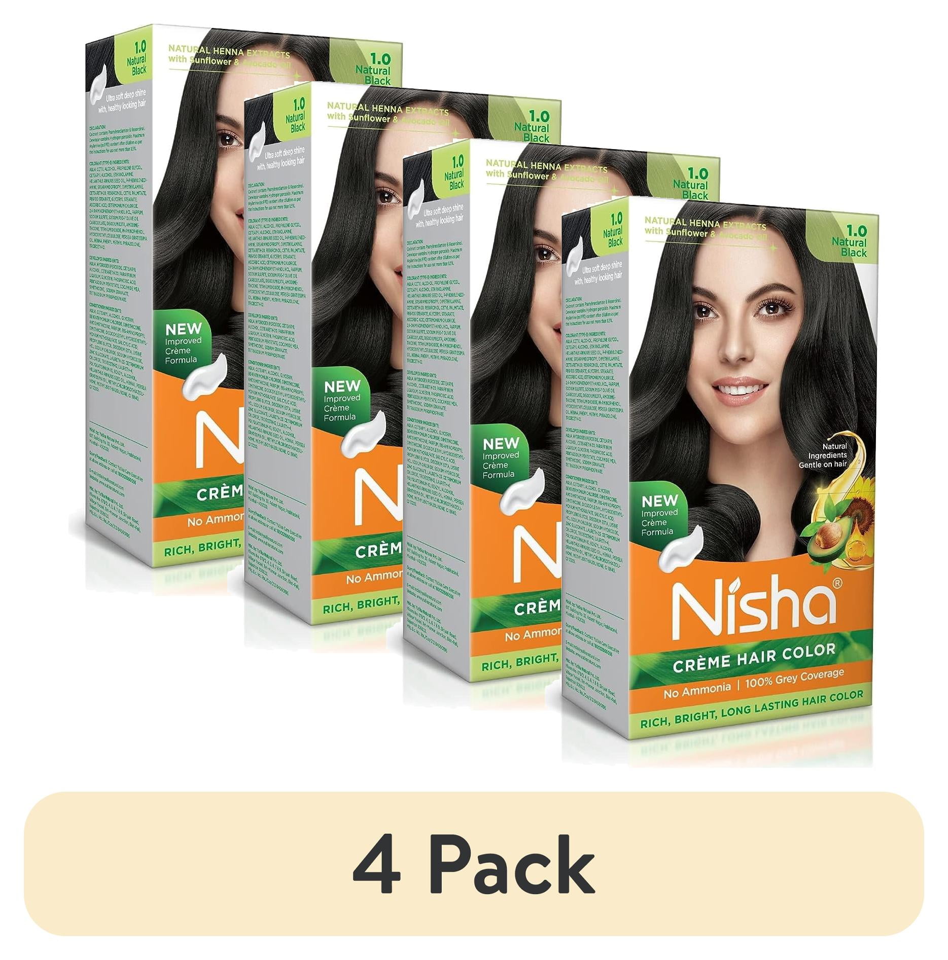 (4 pack) Nisha Crème Hair Color, Permanent Black Hair Dye Color, Full ...