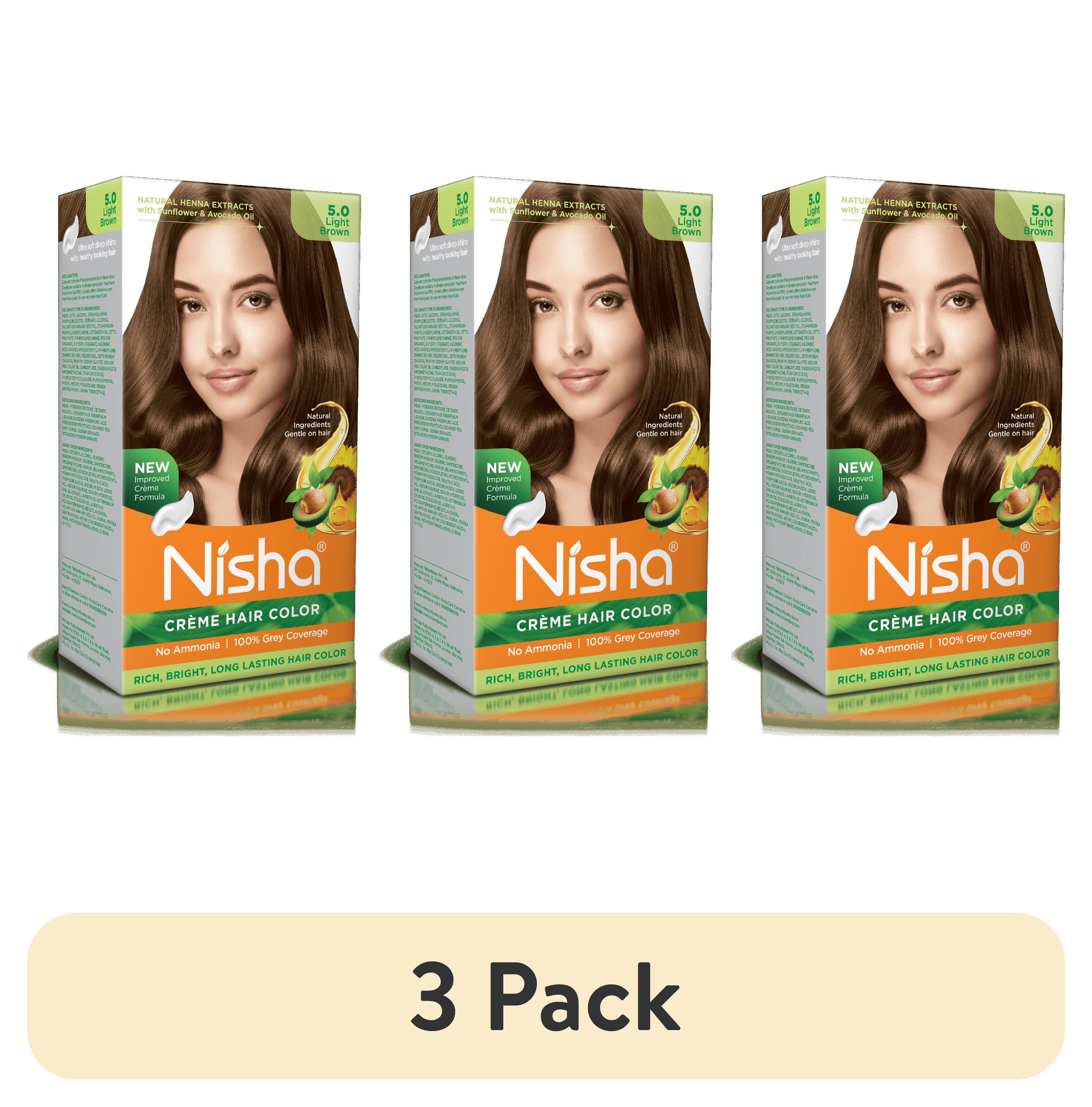 (3 pack) Nisha Crème Hair Color, Permanent Brown Hair Dye Color, 100% ...