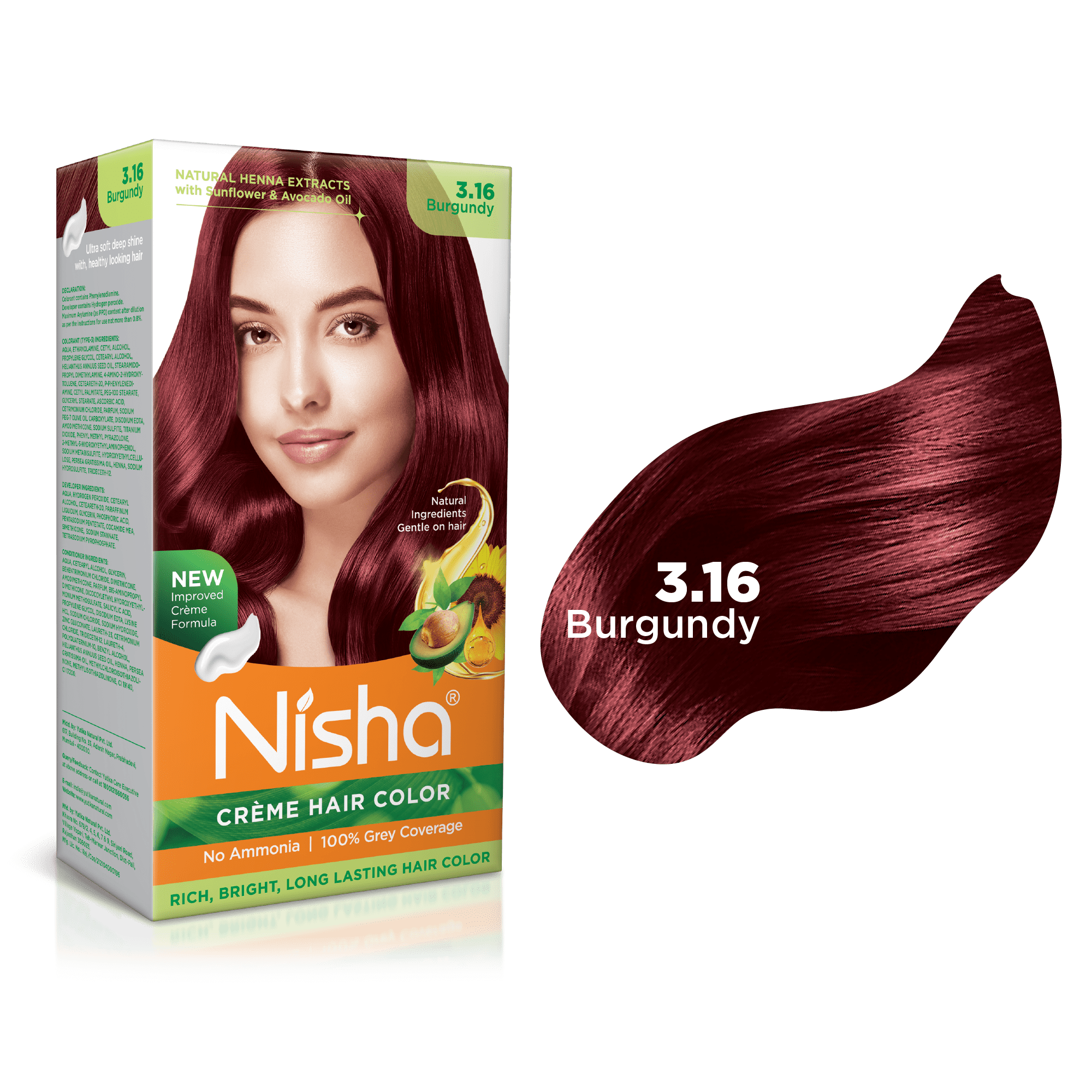 Nisha Crème Hair Color, Permanent Burgundy Hair Dye Color, 100% Gray ...
