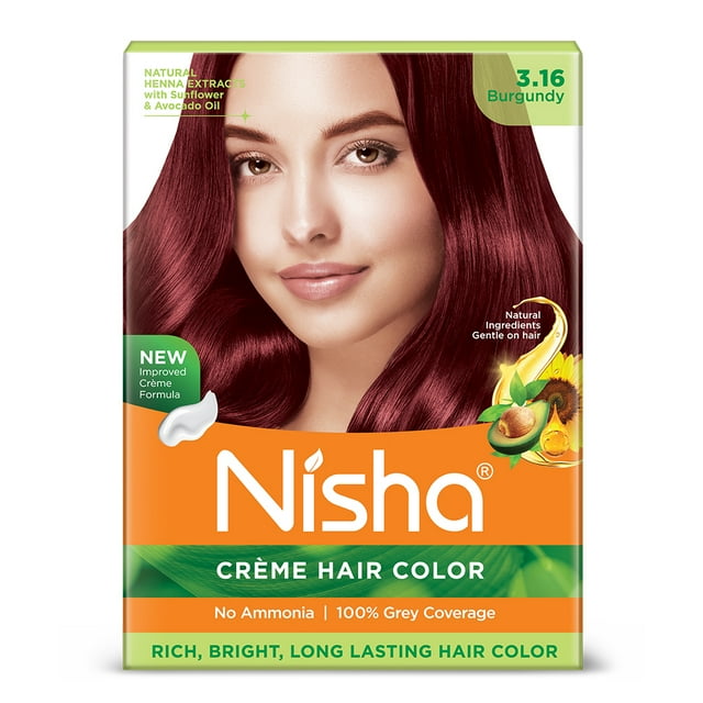 Nisha Crème Hair Color with Henna Conditioner, Permanent Burgundy Dye ...