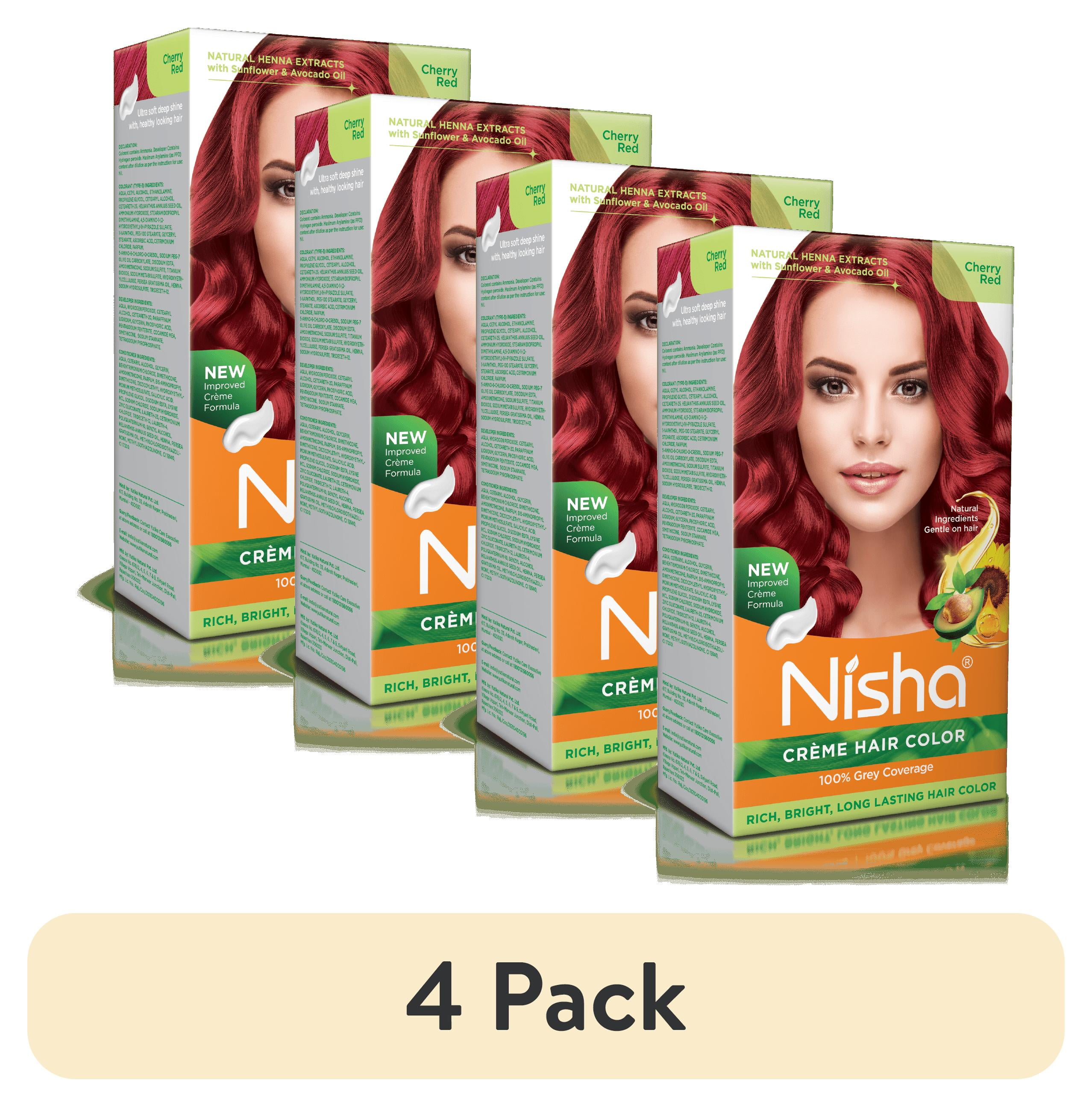 (4 pack) Nisha Crème Hair Color, Permanent Red Hair Dye Color, 100% ...