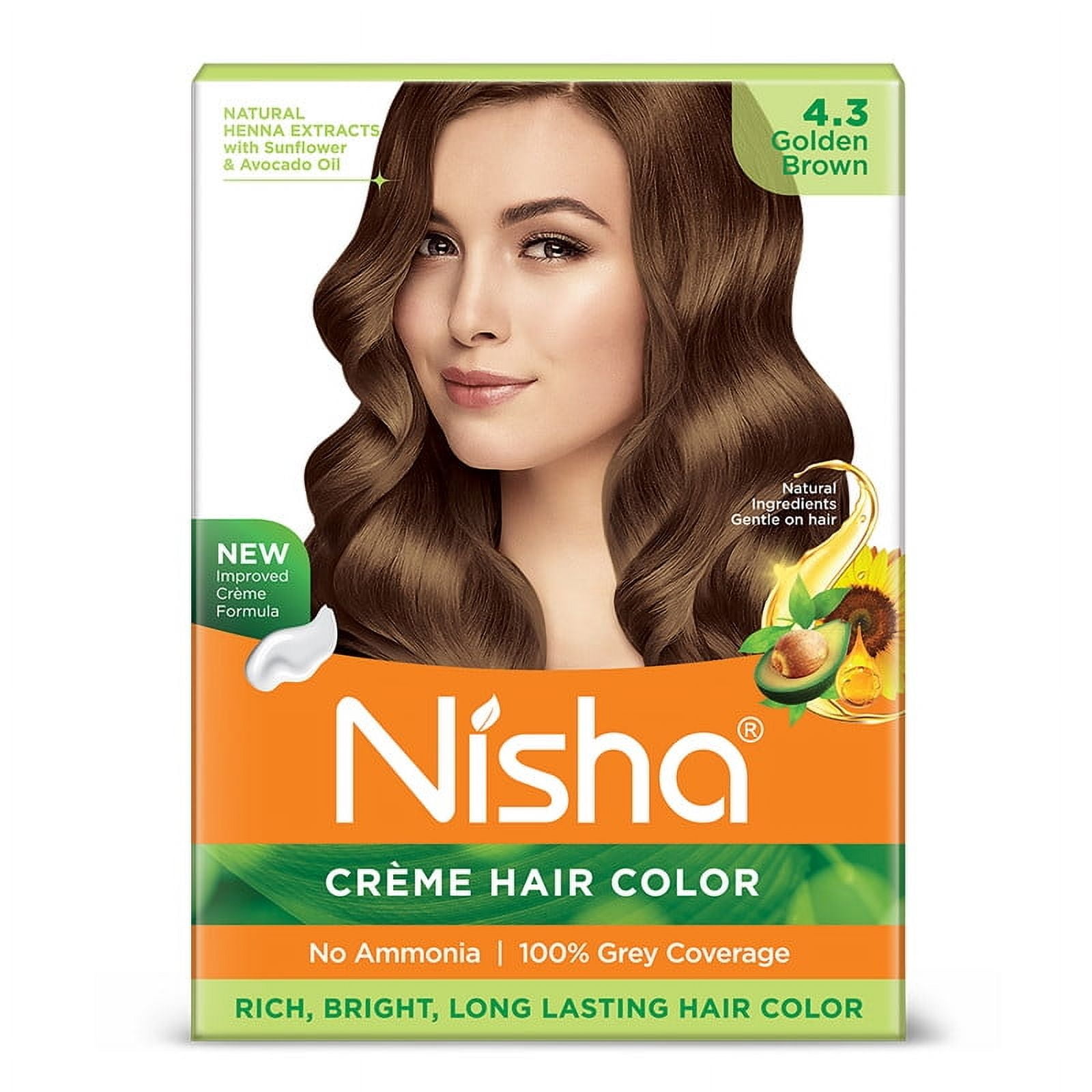 Nisha Creme Hair Color, Permanent Brown Hair Dye Color, 100% Grey ...