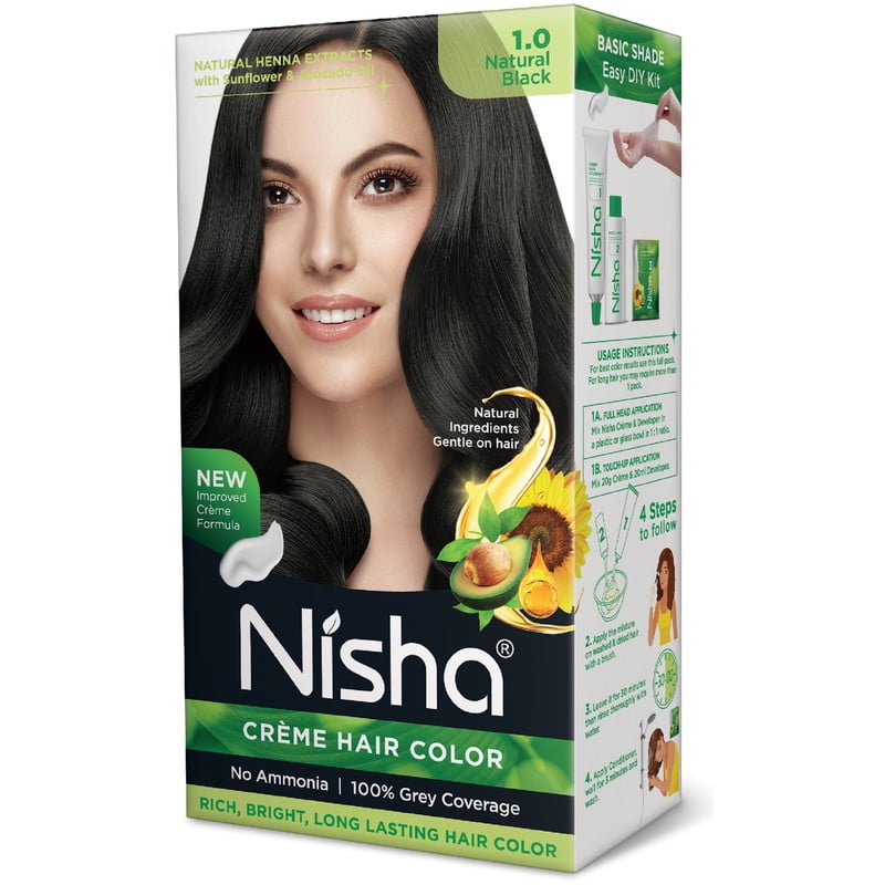 Nisha Creme Hair Color for Women, Natural Black 30g + 30ml, Long ...