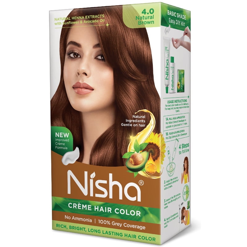 Nisha Creme Hair Color for Women, Natural Brown 30g + 30ml, Long ...