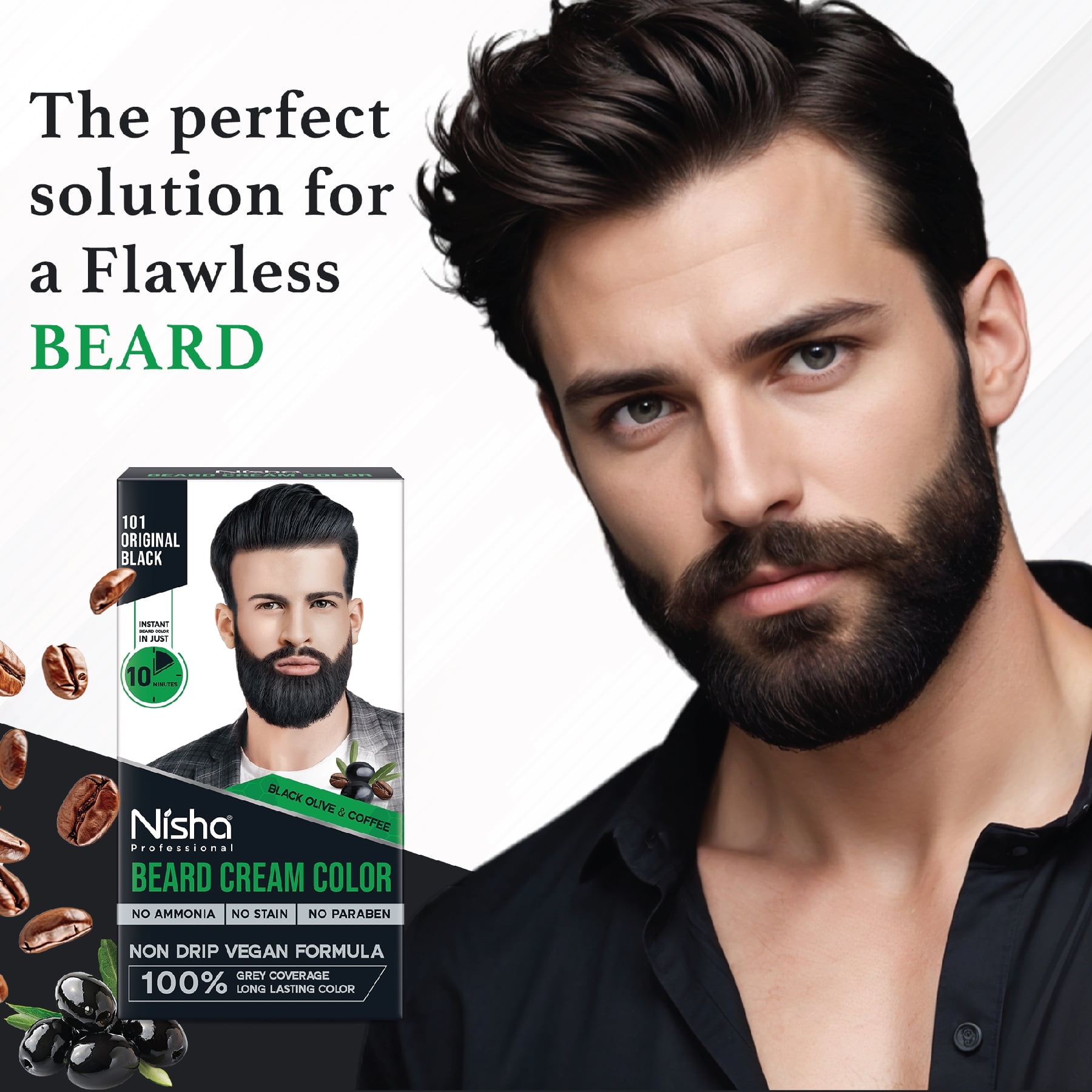 Nisha Mustache & Beard Cream Color Dye for Men, 100% Gray Coverage in ...