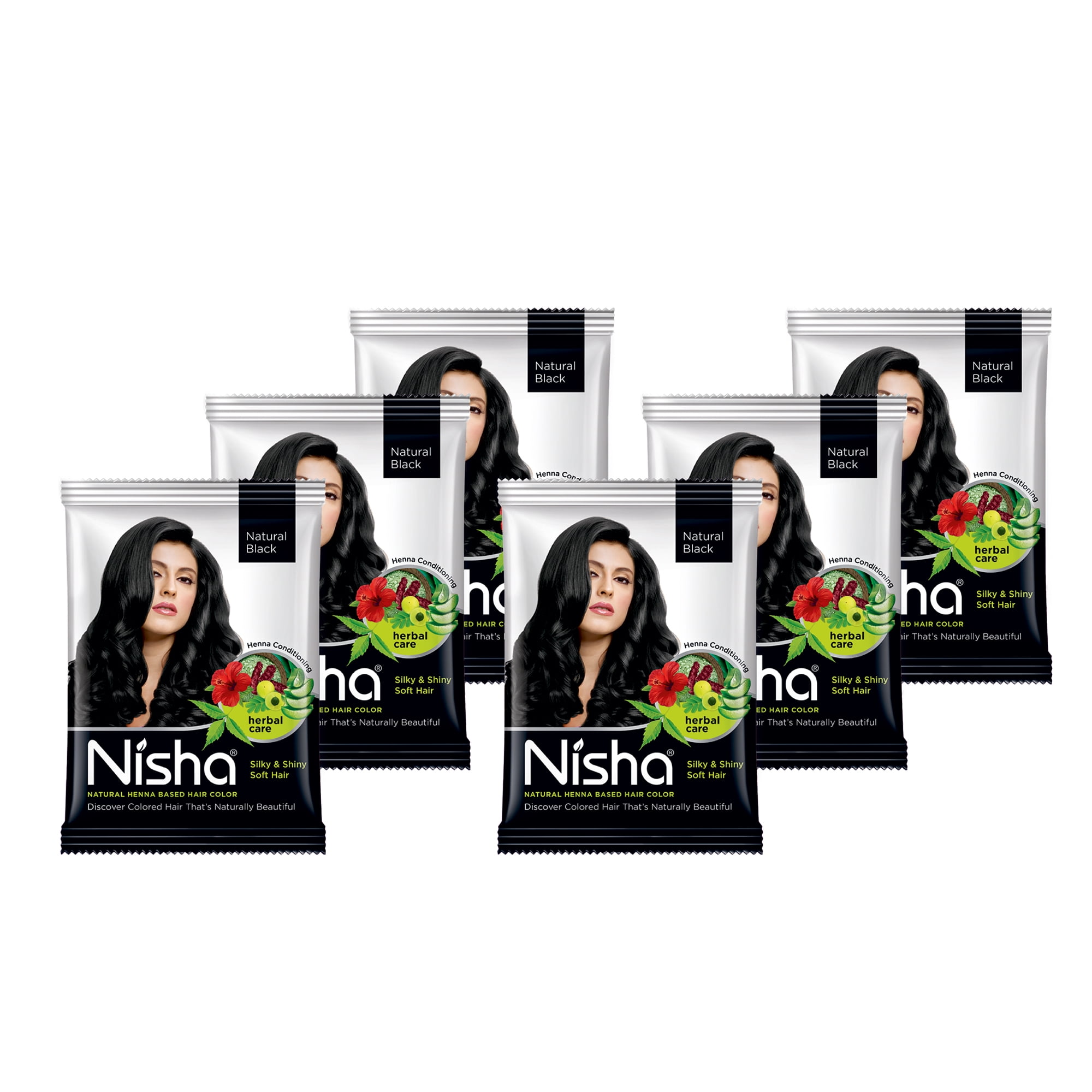 Nisha Pack 6 Natural Henna Based Permanent Black Hair Color Dye ...
