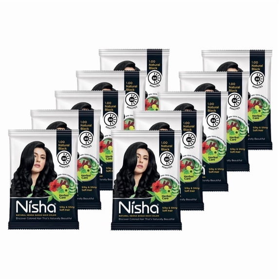 Nisha Pack of 6 Henna-Based Black Hair Dye, Natural Black, 0.35 oz ...
