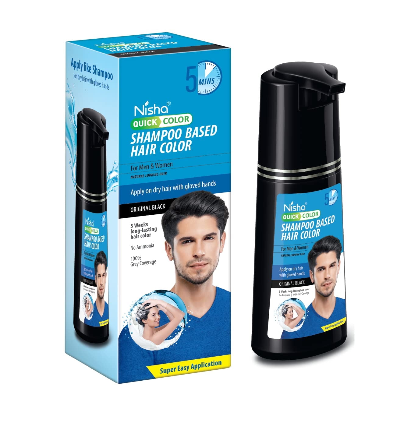 Nisha Shampoo Hair Color Dye in 5 Minutes, 100% Grey Coverage, Men ...