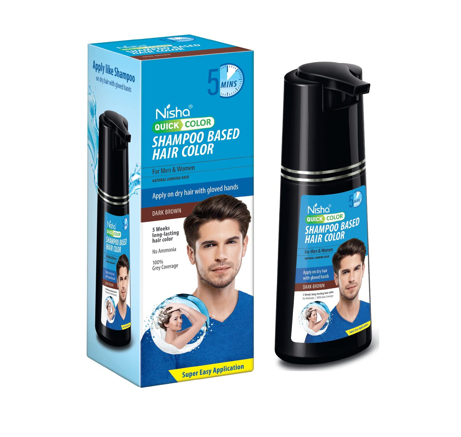 Nisha Shampoo Hair Color Dye in 5 Minutes, 100% grey coverage, Men ...