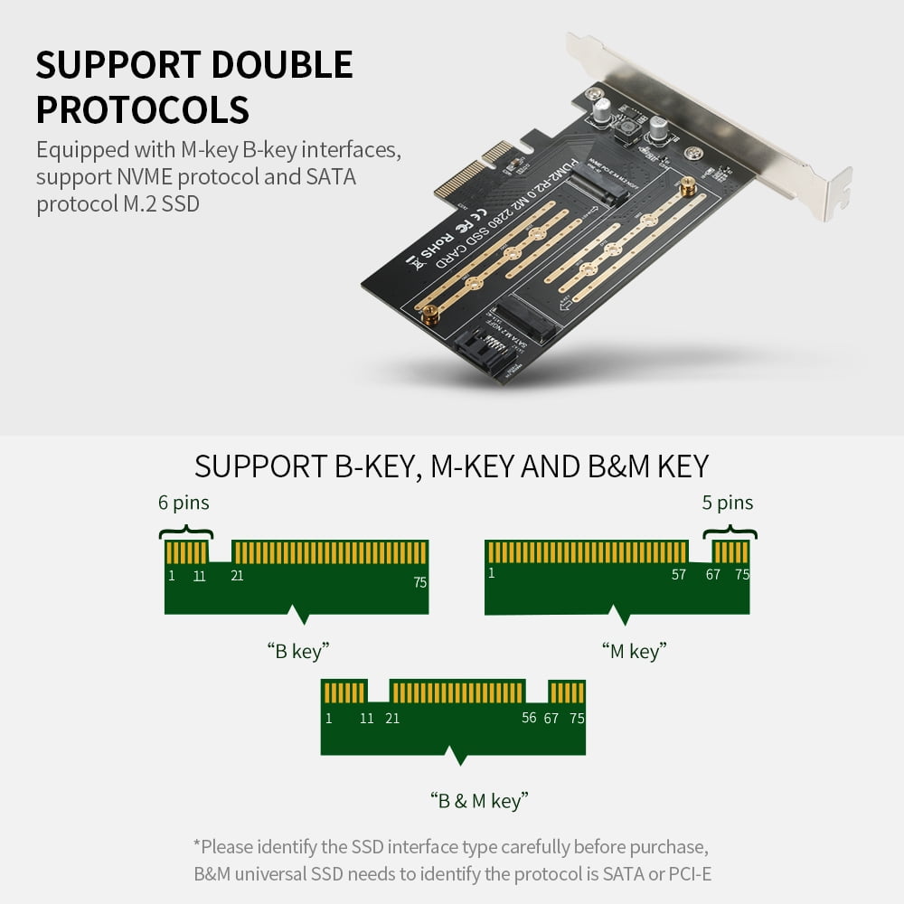 Nishore Adapter Card,key key Support Adapter With M.2 Nvme To key ...