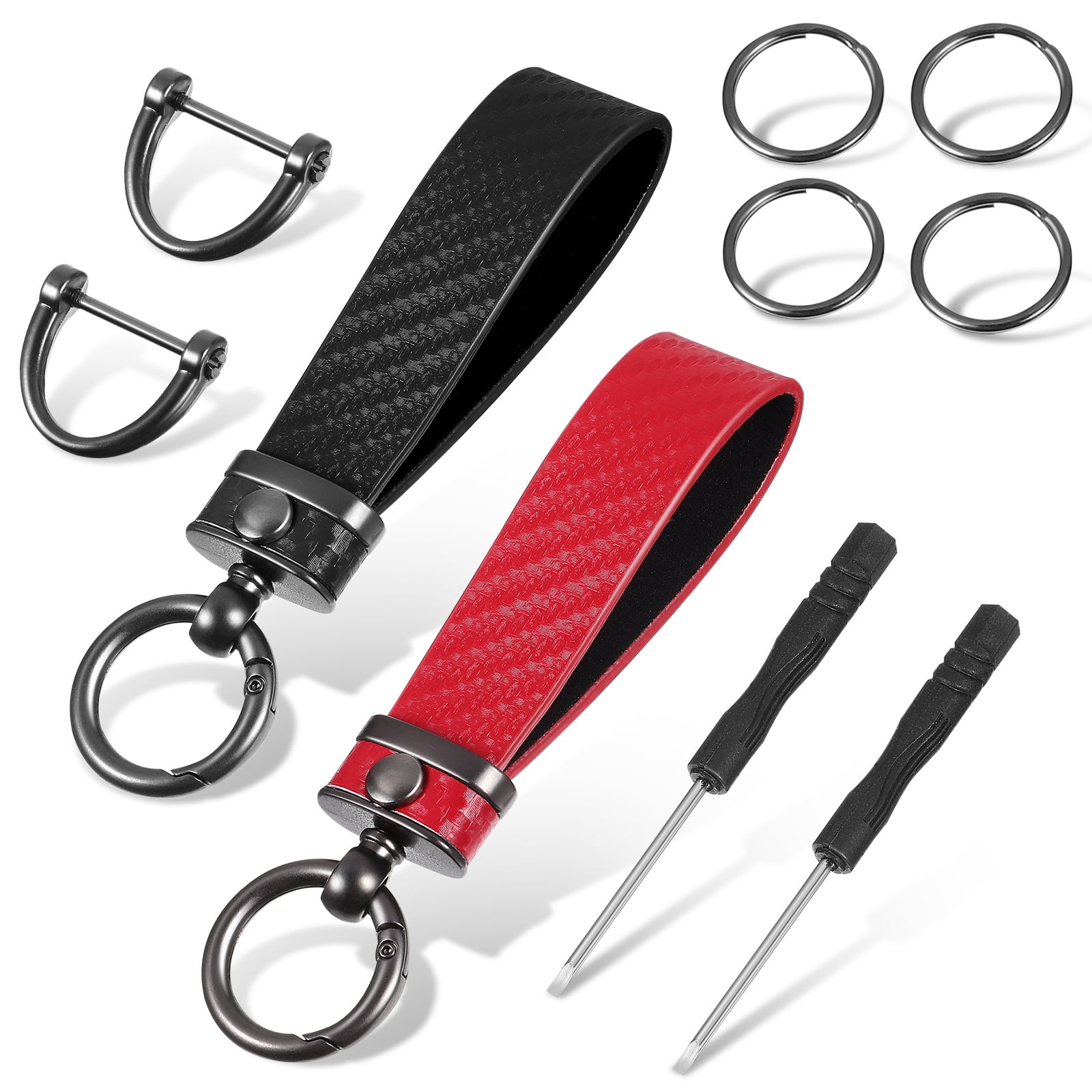 Nishuna 2 Sets of Car Keychains Carbon Fiber Leather Key Chains with ...