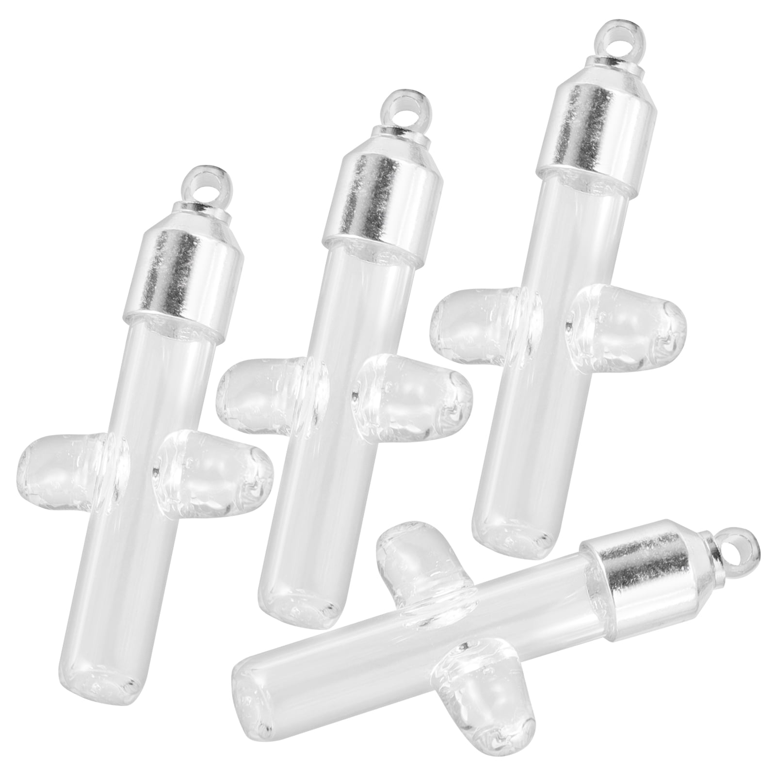 4pcs Small Glass Vials Tiny Cross Shape Wishing Bottles Pendants ...