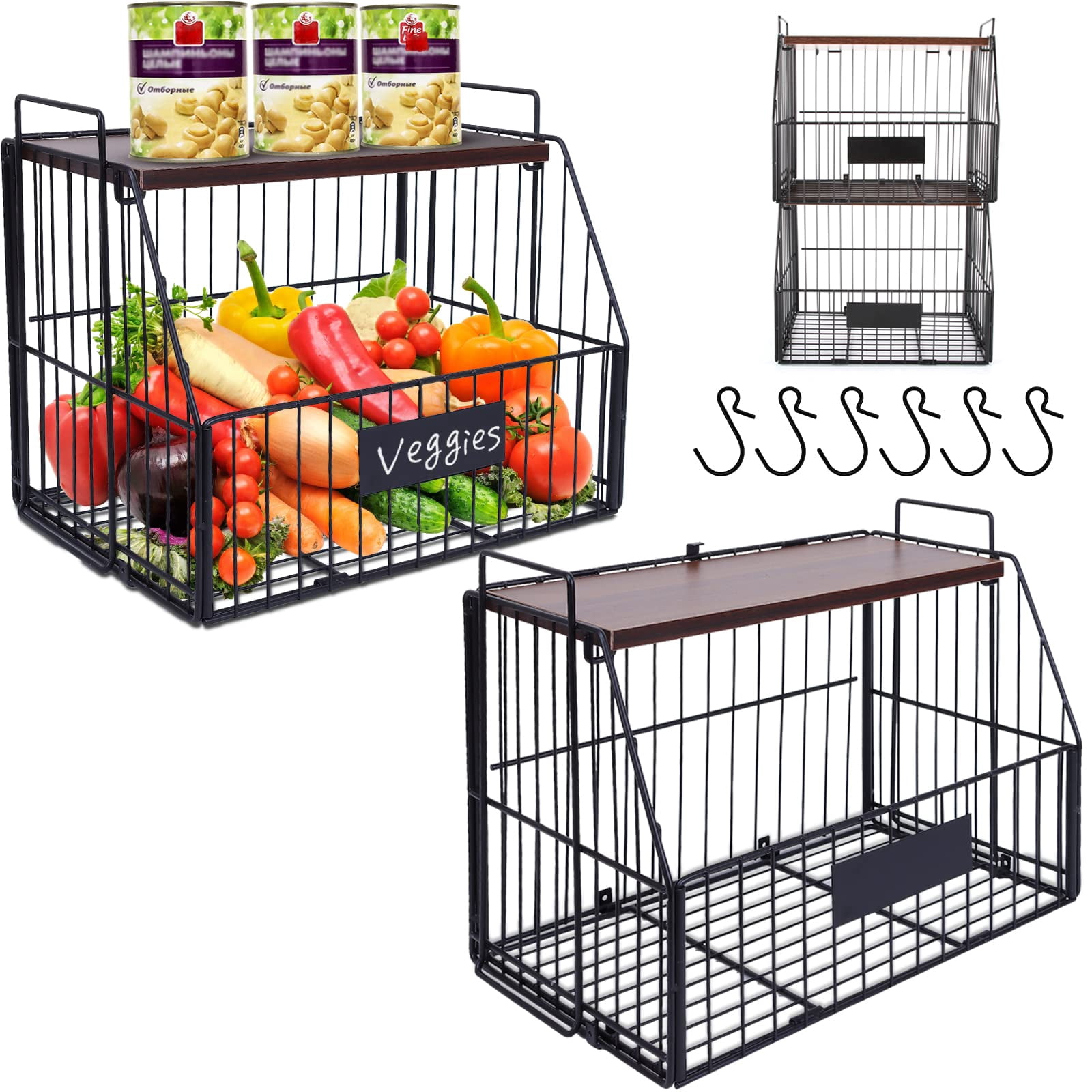Nisoger 2 Pack Stackable Wire Fruit Basket for Counter Stackable Wall ...