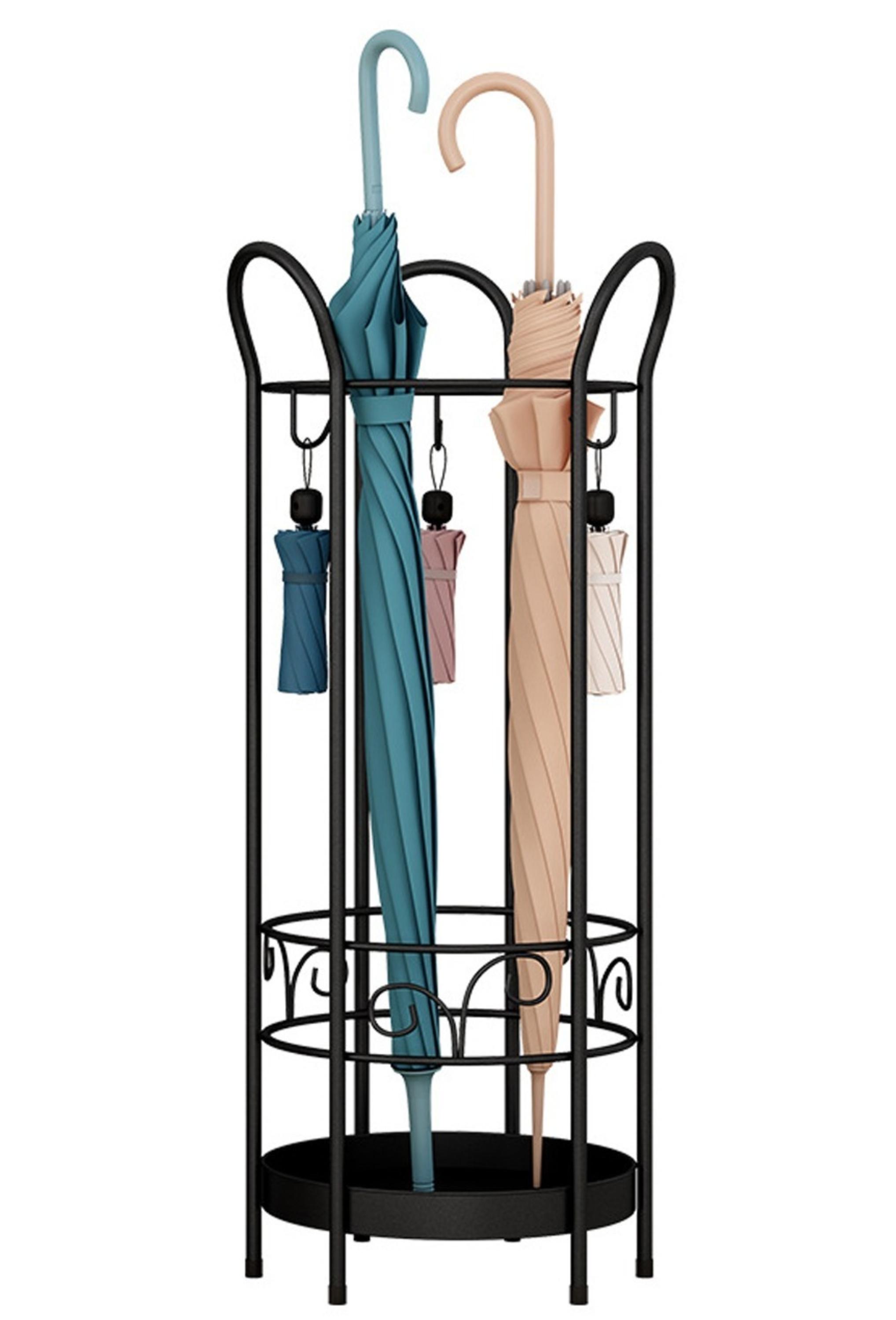 The Novogratz Black Abstract Metal Umbrella Stand with Gold Handle ...