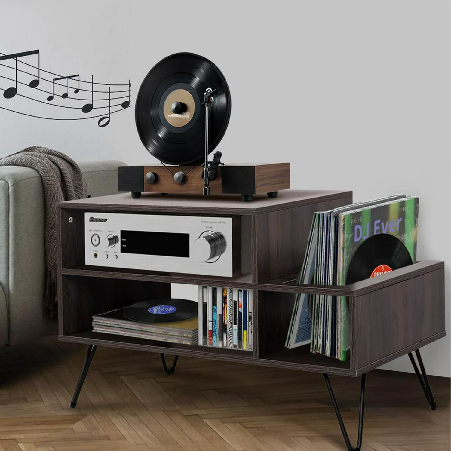 Way Basics 2 Tier Vinyl Storage Box Cube, LP Record Album Turntable ...