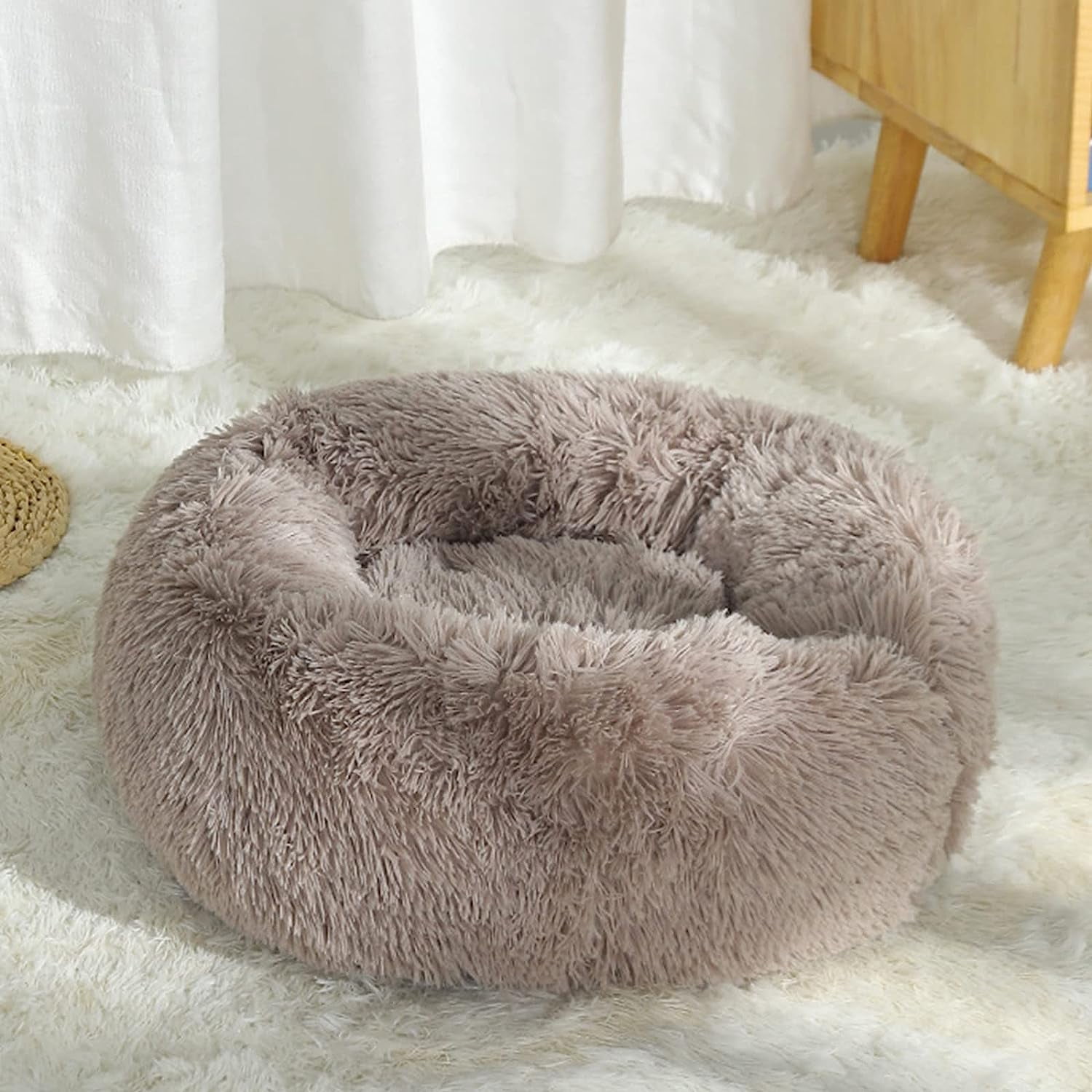 Nisrada Calming Donut Dog Bed Anti-Anxiety, Self Warming, Cozy Soft ...