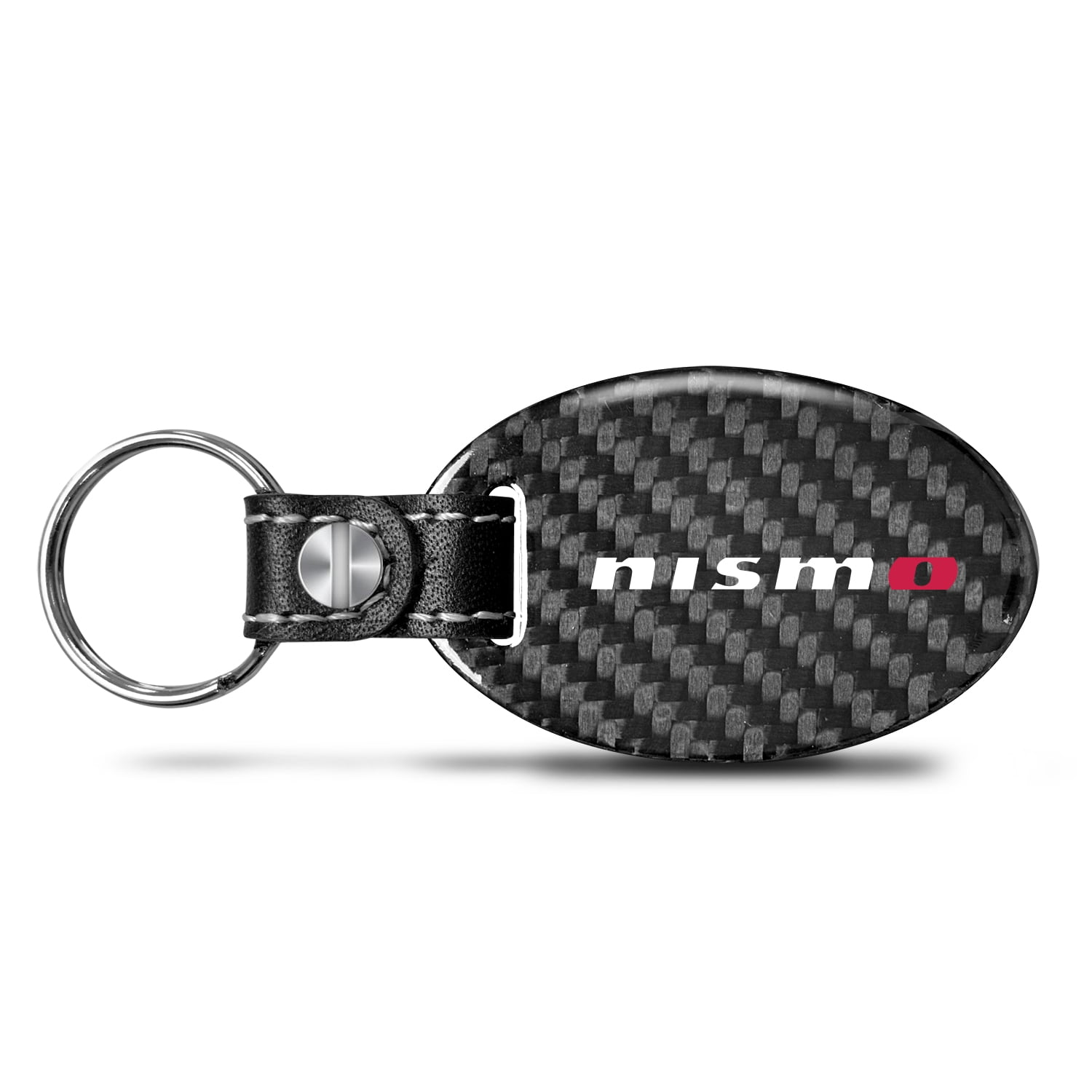 Nissan NISMO Real Carbon Fiber Large Oval Shape Black Leather Strap Key ...