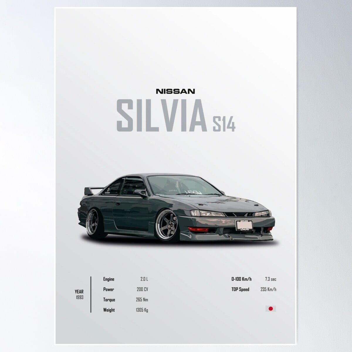 Nissan Silvia S14 Poster Wall Art, Modern Wall Decor, 16x24 UNFRAMED ...