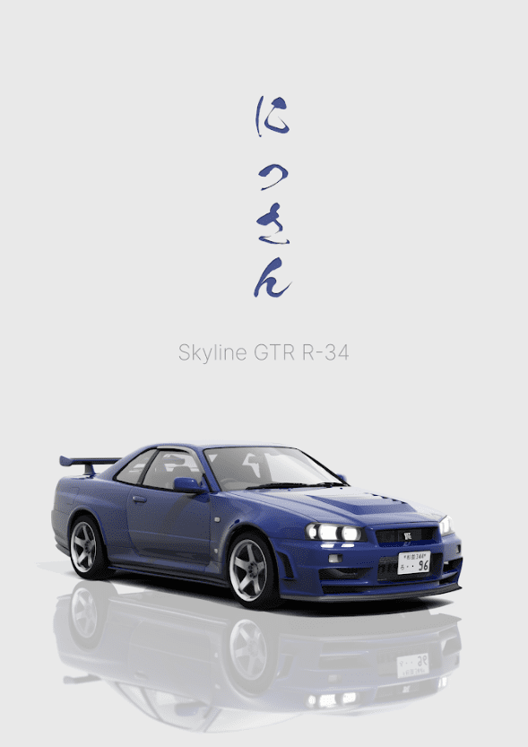Nissan Skyline GT-R R34 24x36 Poster - Legendary Japanese Sports Car ...
