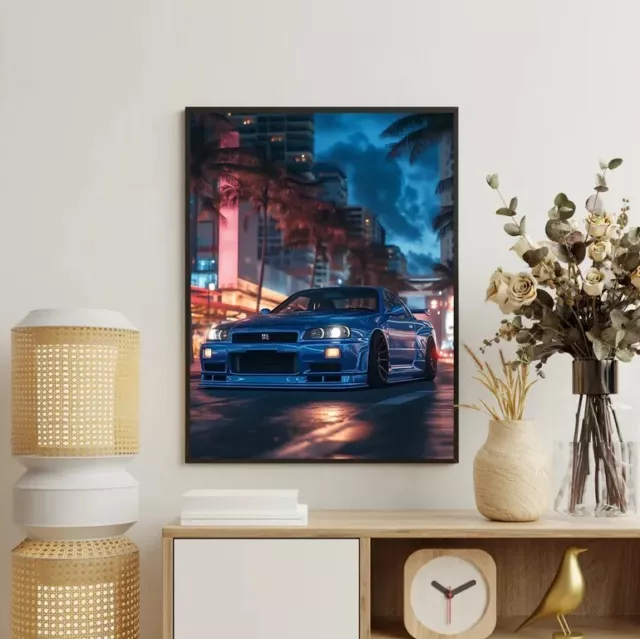 Nissan Skyline Gtr R34 Poster, Jdm Car Art, Street Racing Wall Decor NO ...
