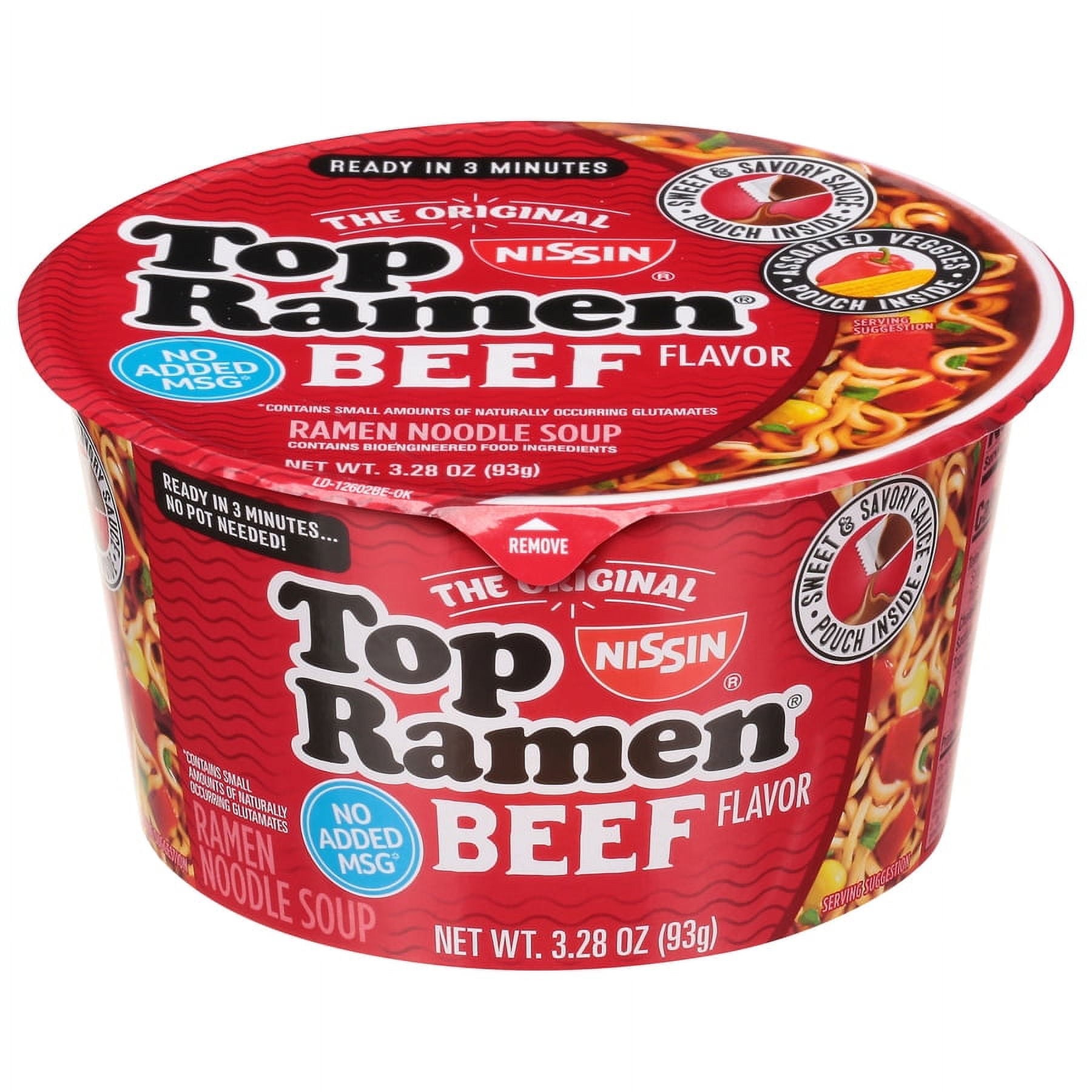 Nissin,3.28 oz. Bowl Top Ramen Beef Flavor Ramen Noodles - Walmart.com