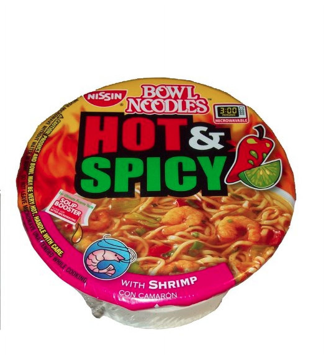 Nissin Bowl Noodles Hot & Spicy Shrimp, 3.7 oz, Pack of 12, Instant Ramen, Microwavable ...