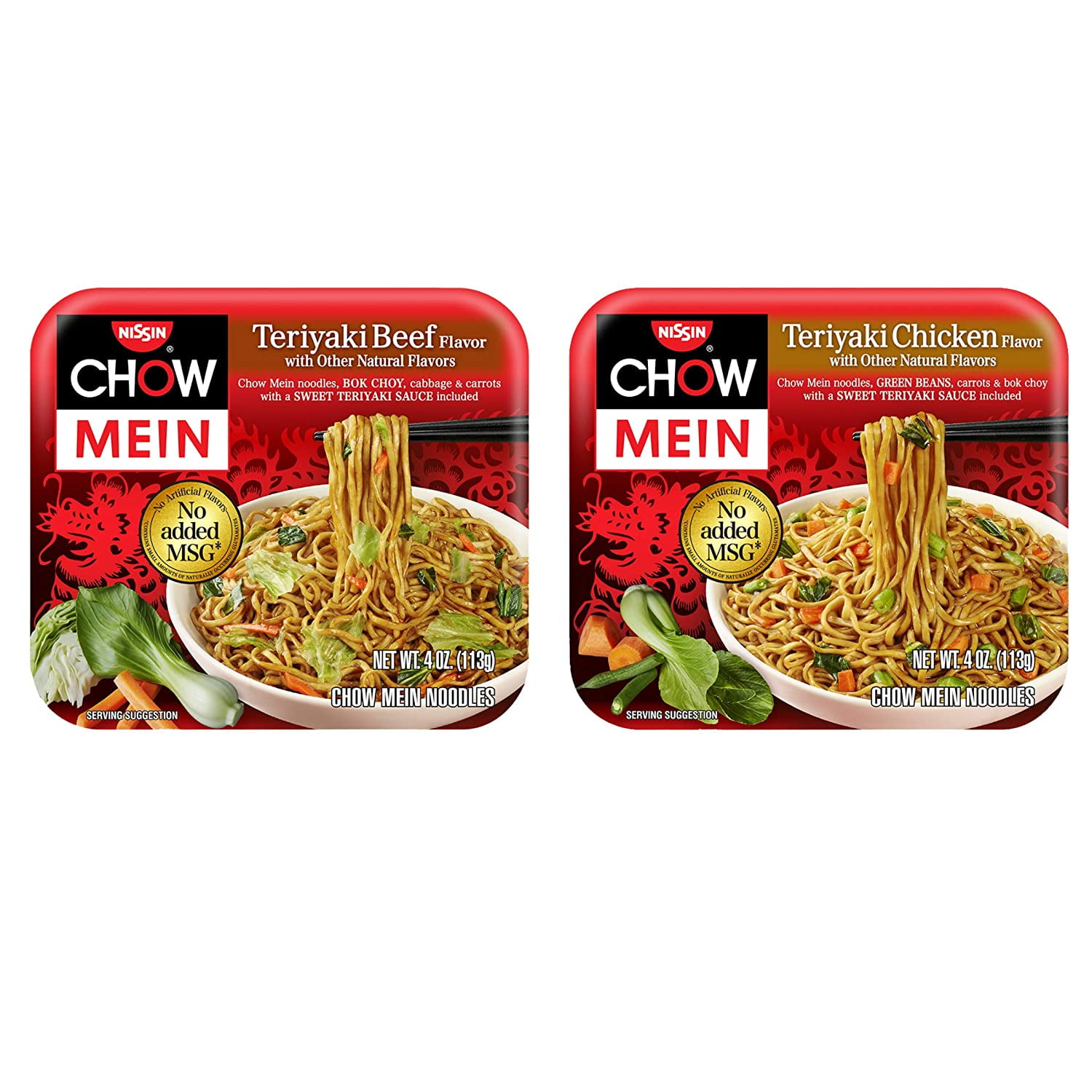 Nissin Teriyaki Food: Chow Mein Noodles, Chicken & Beef Flavor, 4 oz. (4 pack) - Walmart.com
