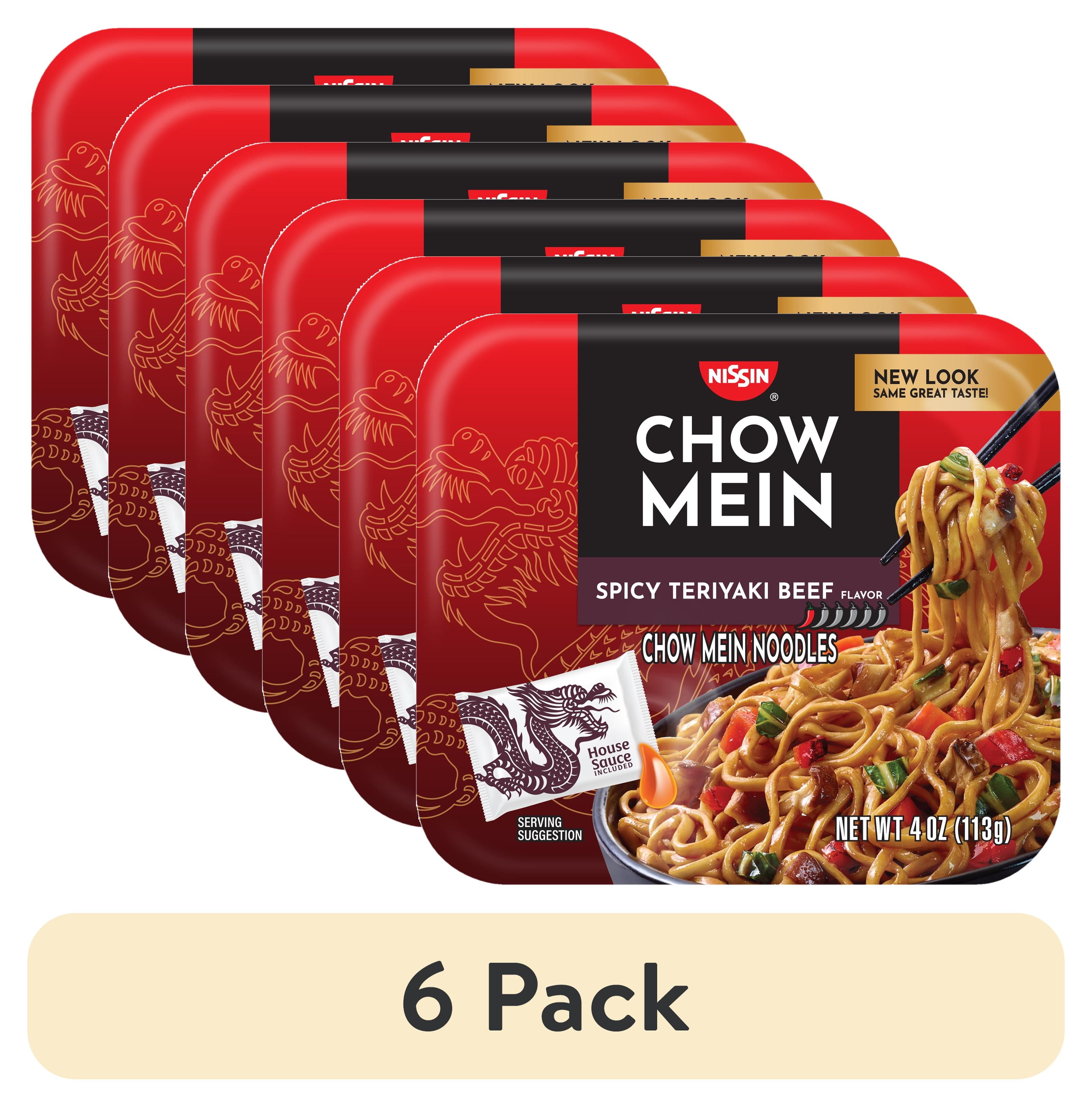 (6 pack) Nissin Foods Chow Mein Instant Noodles, Spicy Teriyaki Beef Flavor, 4.0 oz Tray, Shelf ...