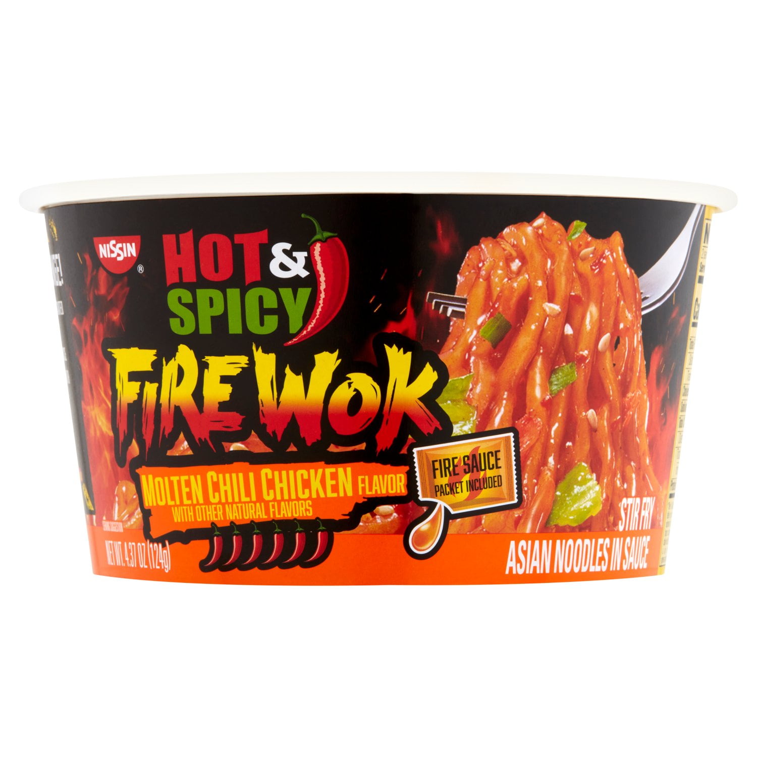 Nissin Foods Hot & Spicy Fire Wok Stir Fry Asian Noodles, Molten Chili ...
