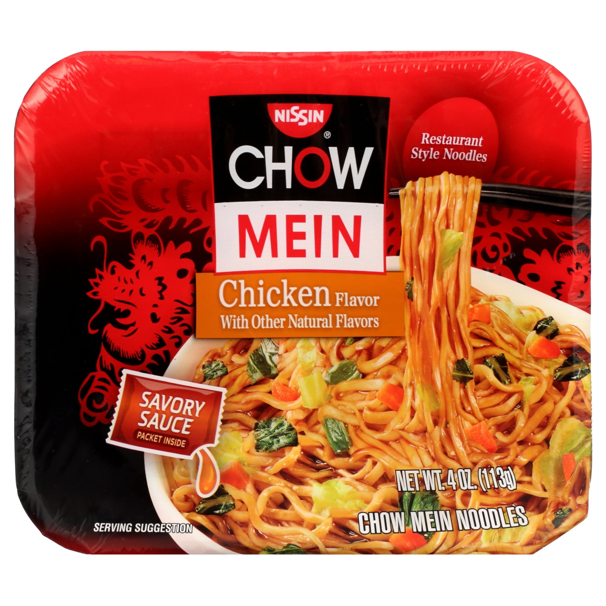 Nissin Foods Chow Mein Instant Noodles, Chicken Flavor, 4.0 oz Tray ...