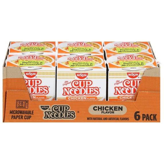 Nissin Cup Ramen, 2.25 oz Family Pack Chicken Flavor Noodles, Pack of 6 ...