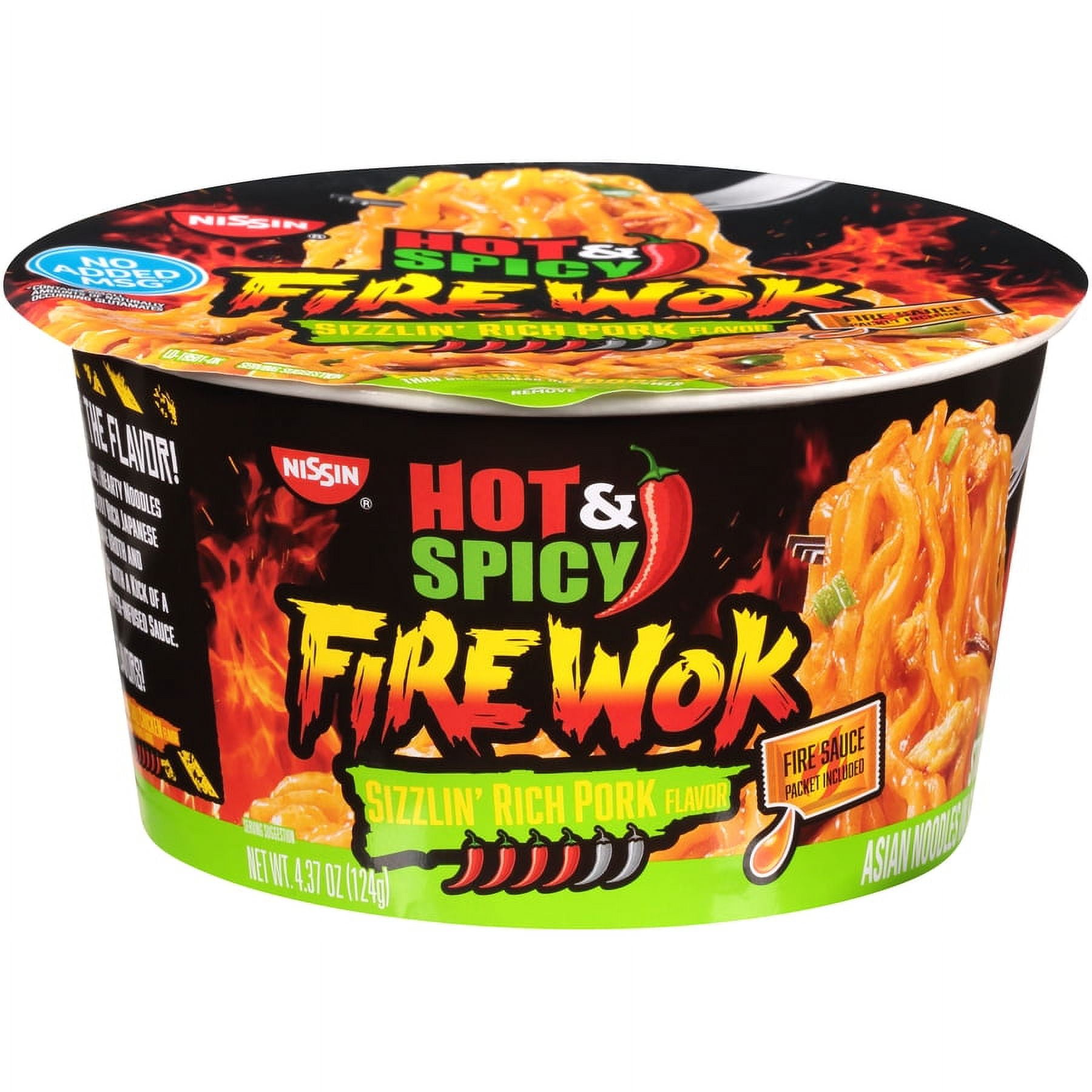 Nissin Hot & Spicy Fire Wok Asian Noodles Sizzlin' Pork Flavor 4.37 oz ...