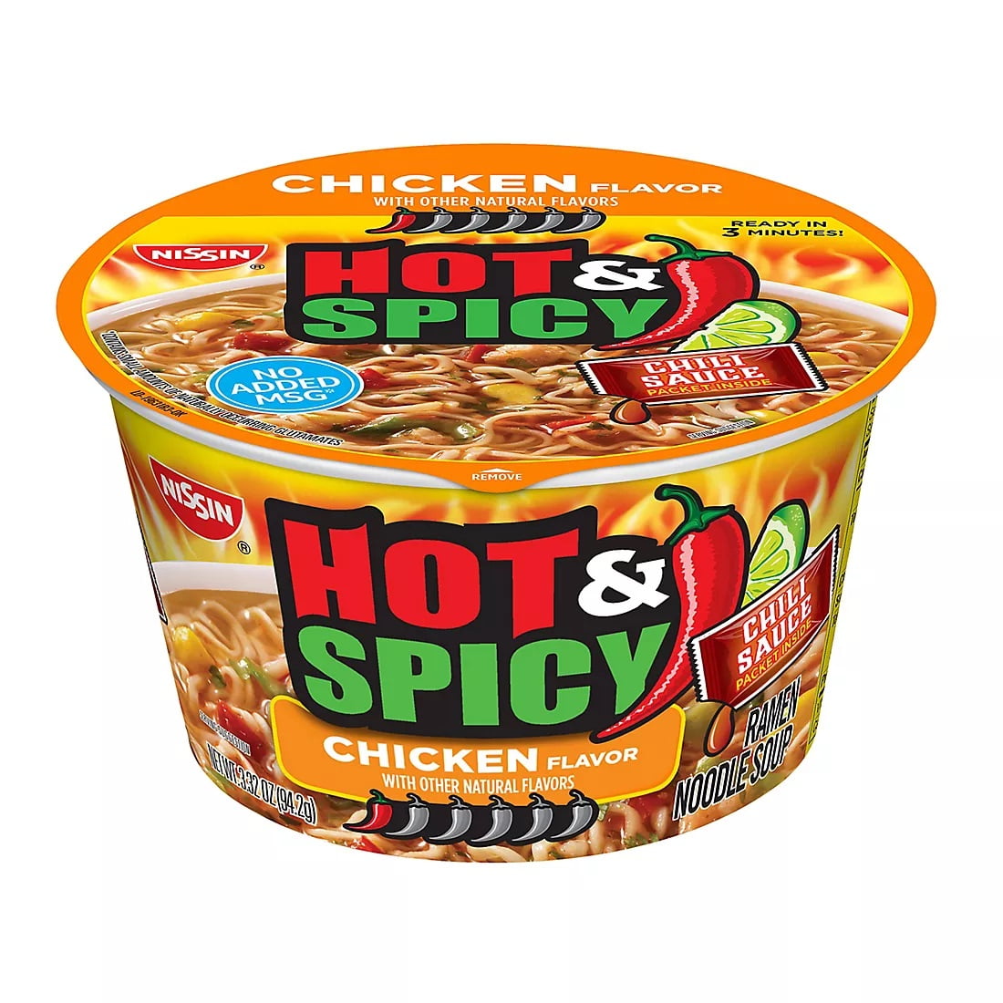 Nissin Hot & Spicy Chicken Flavored Noodle Bowl, 6 Pack, 3.32 oz each ...