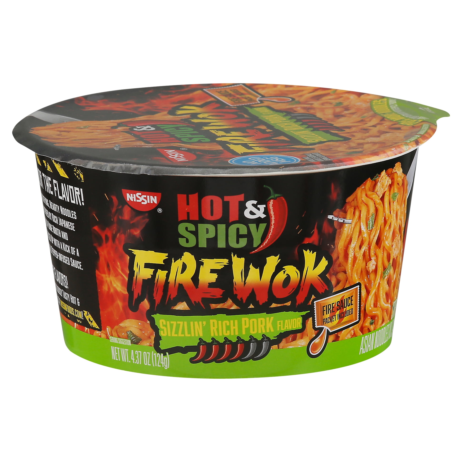 Nissin Hot & Spicy Fire Wok Sizzlin' Rich Pork Flavor Asian Noodles in ...